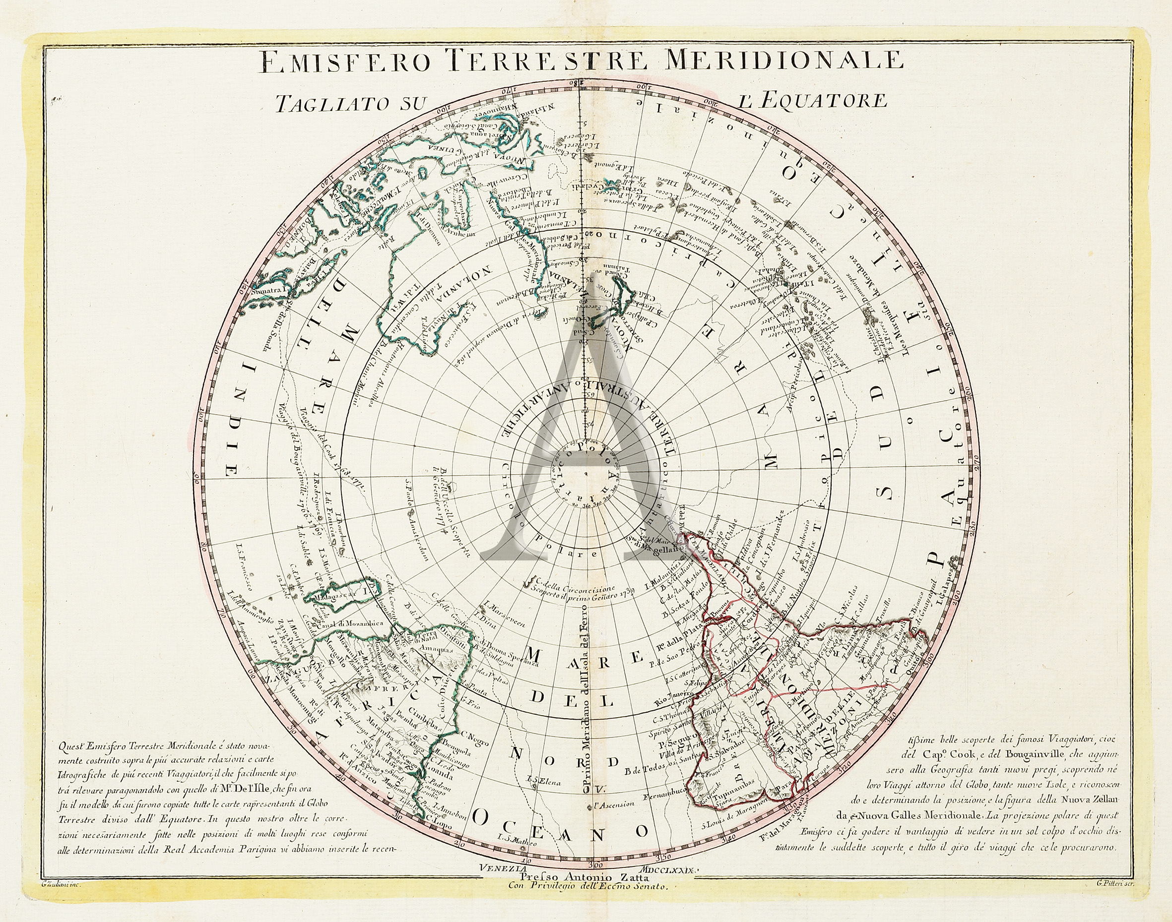 Emisfero Terrestre meridionale | Antique Print Map Room