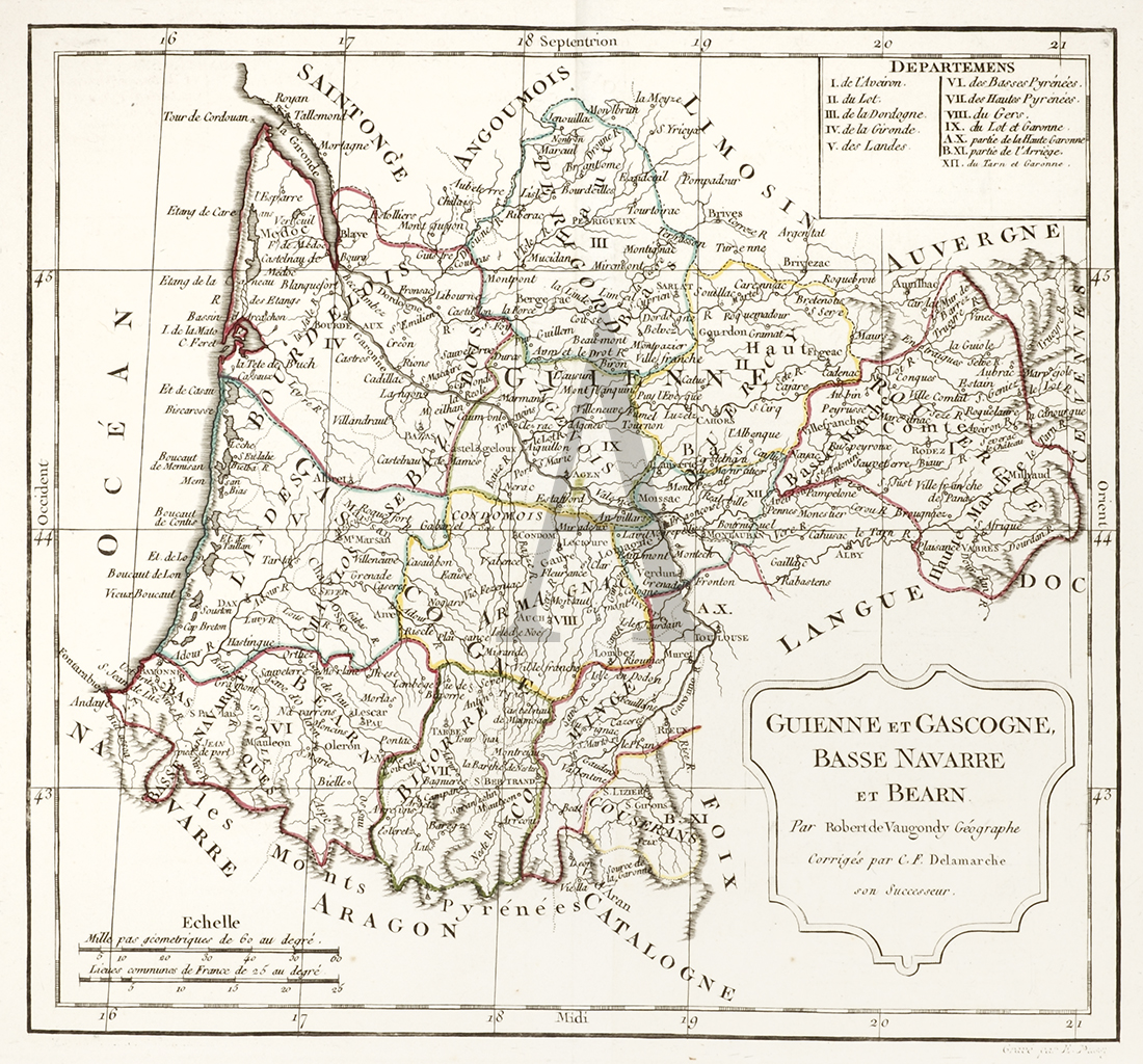 Guienne et Gascogne, Basse Navarre et Bearn. - Antique Print Map Room