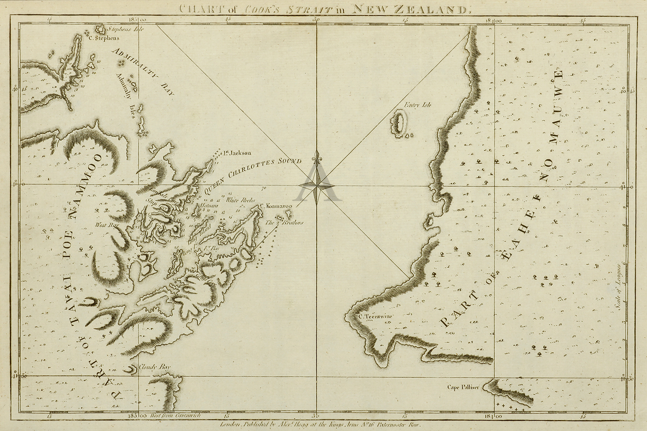 Chart of Cook's Strait in New Zealand - Antique Print Map Room