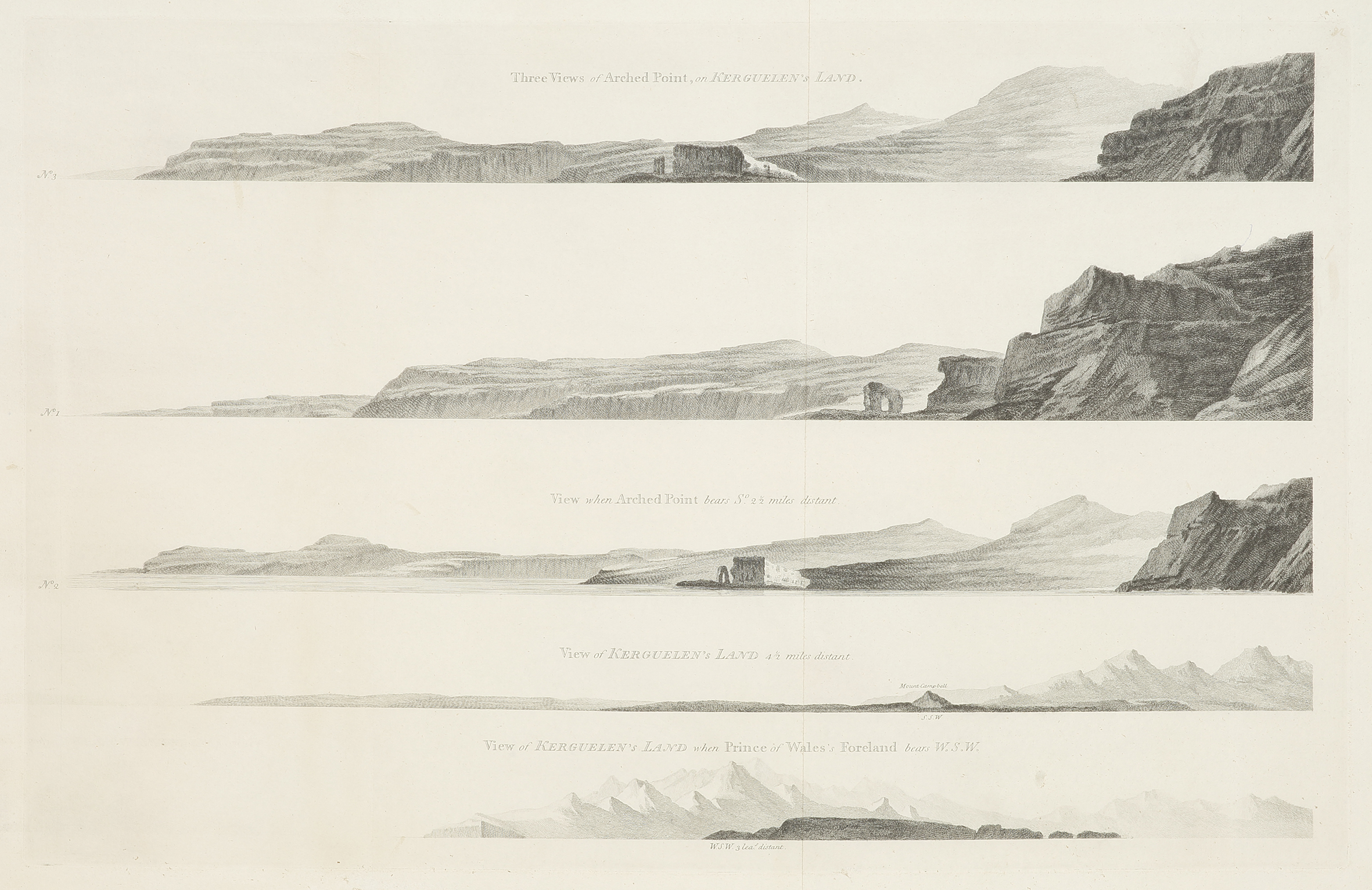 Three Views of Arched Point, or Kerguelen's Land. | Antique Print Map Room