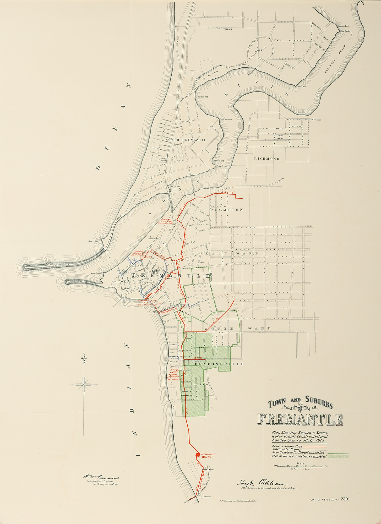 Town and Suburbs of Fremantle. - Antique Print Map Room
