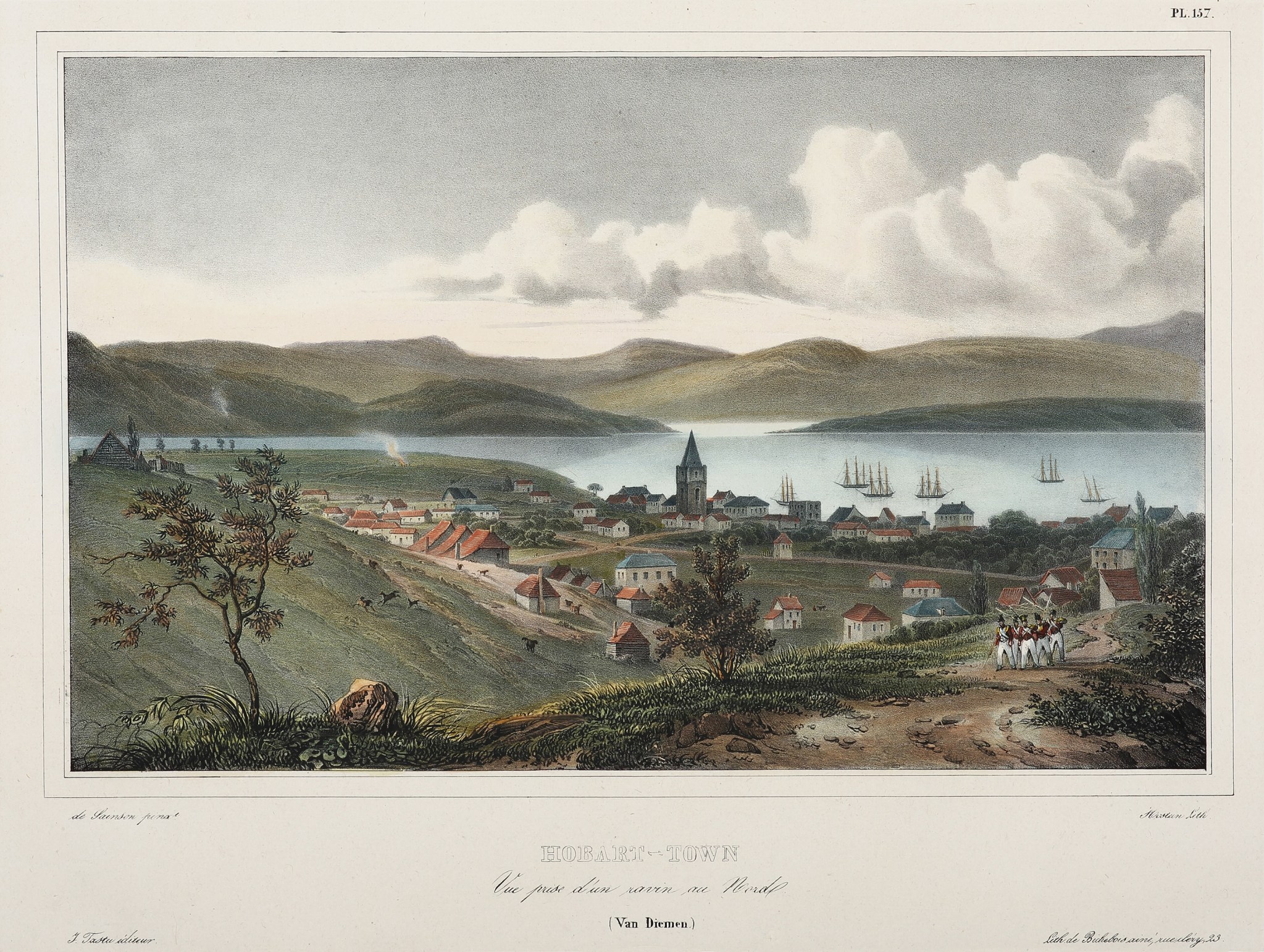 Hobart Town Vue prise d'un ravin au Nord (Van Diemen.) - Antique Print ...