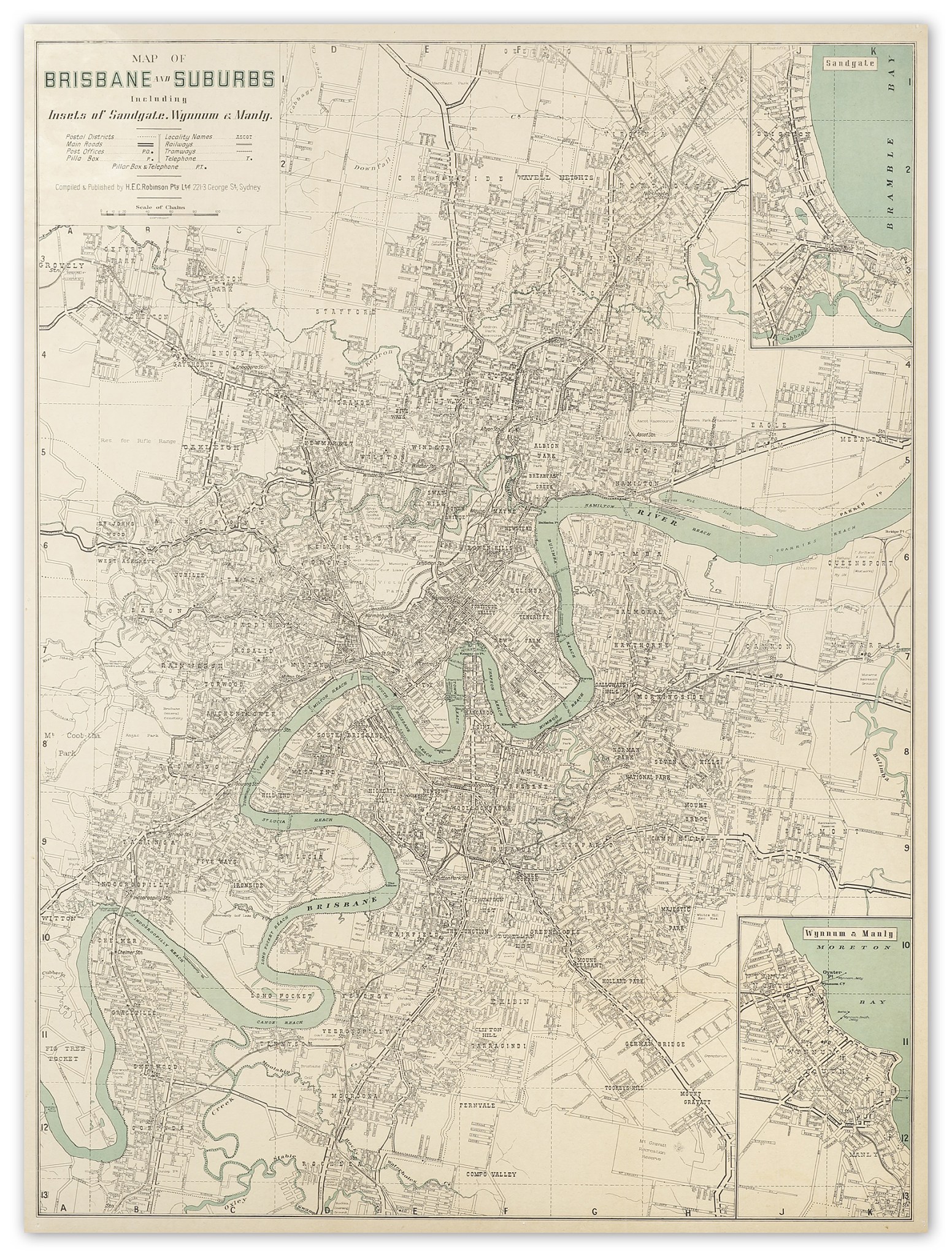 Map of Brisbane and Suburbs Including Insets of Sandgate, Wynnum ...
