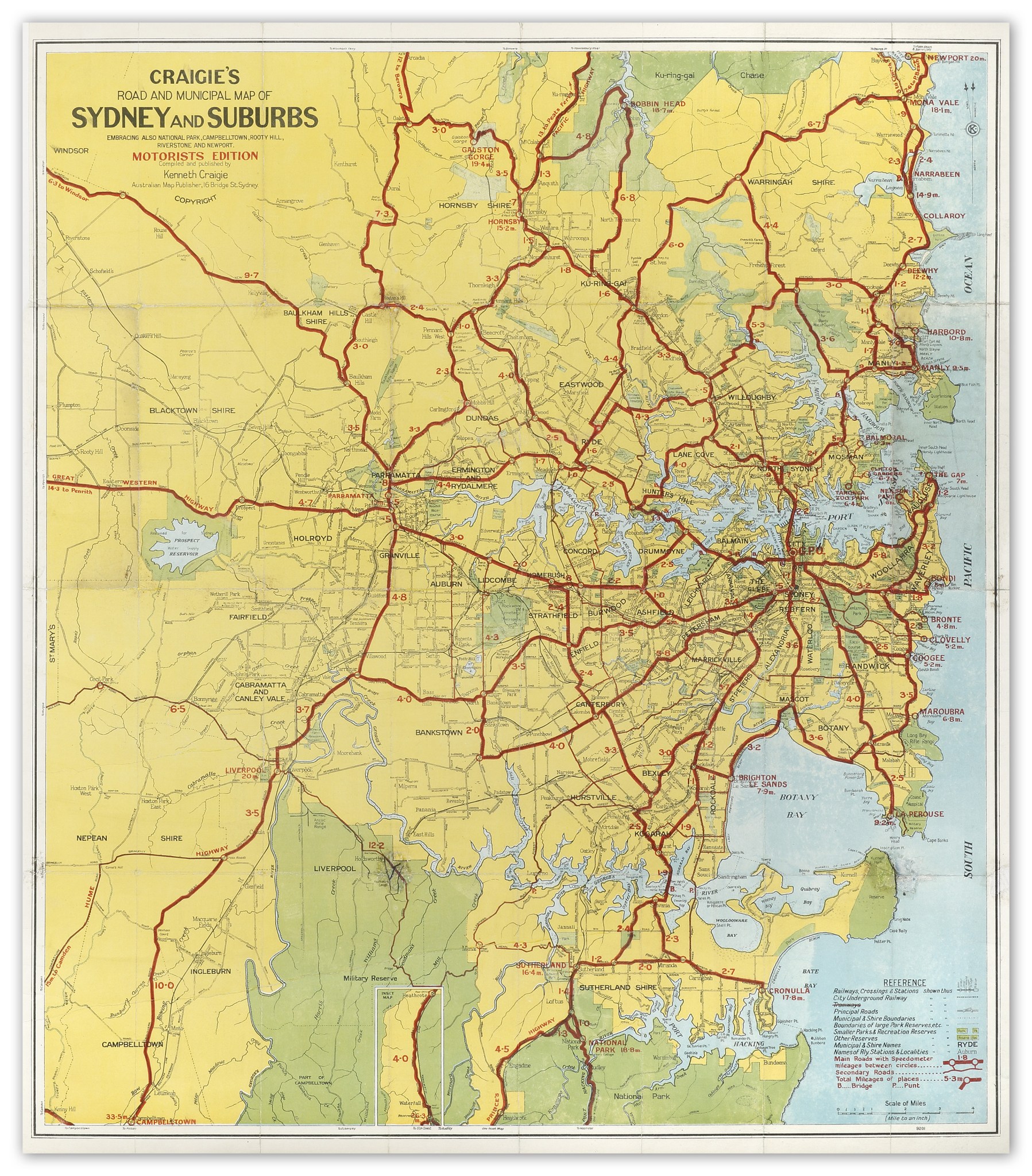 Craigie's Road and Municipal Map of Sydney and Suburbs ...Motorists ...