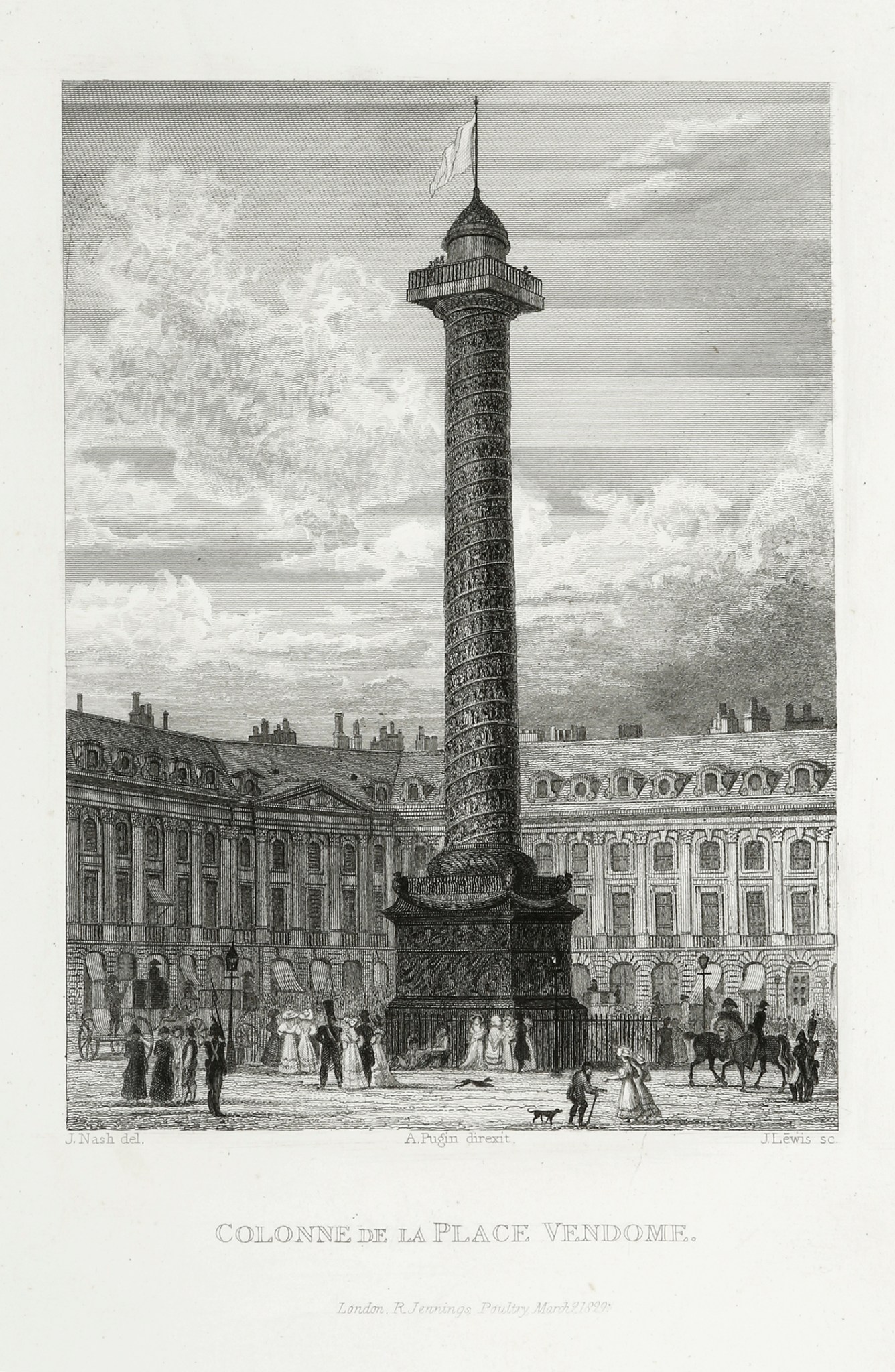 Colonne de la Place, Vendome. - Antique Print Map Room