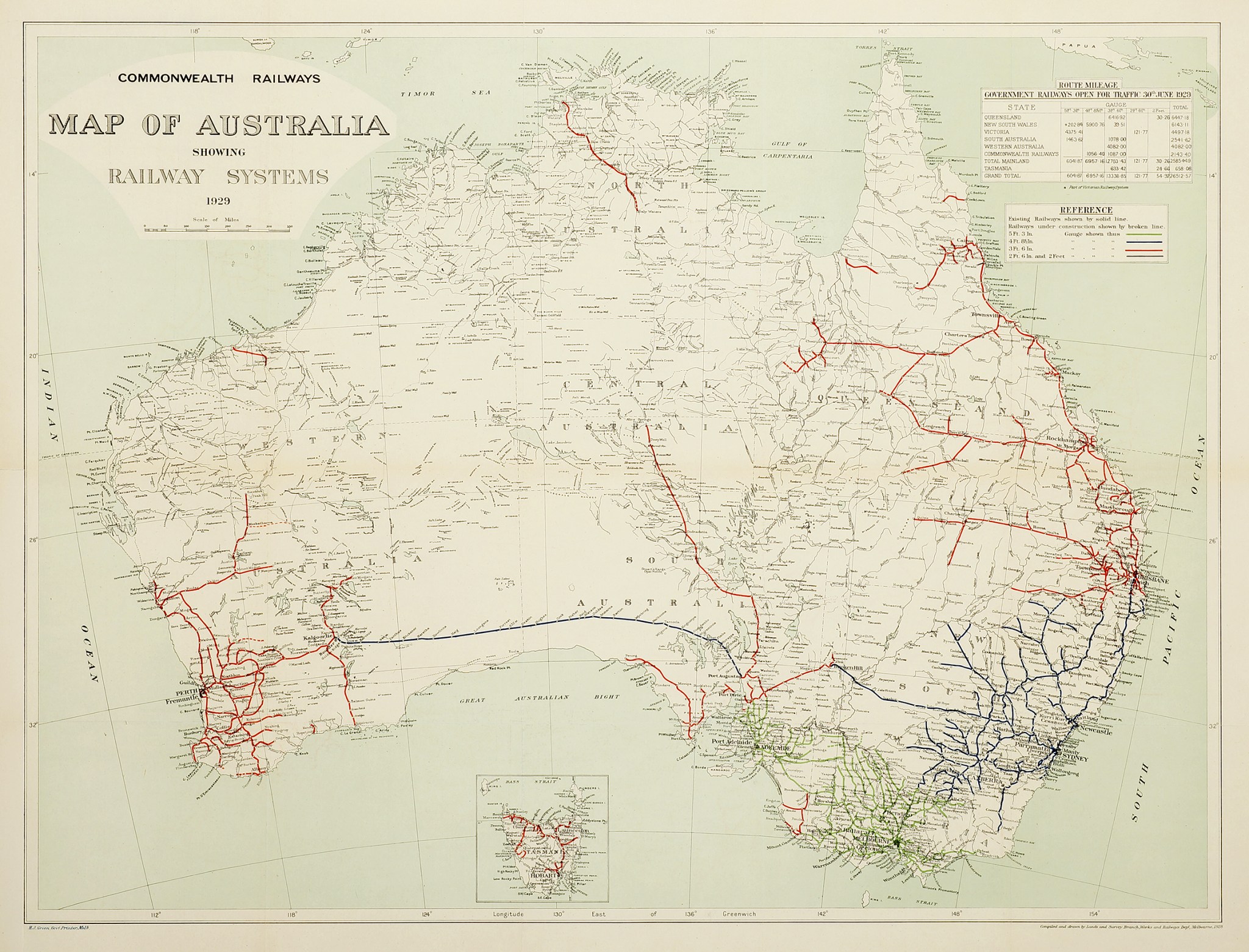 Commonwealth Railways Map of Australia Showing Railway Systems 1929 ...