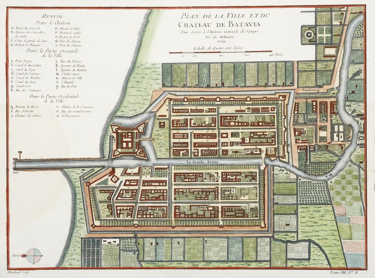 Plan de la Ville et du Chateau de Batavia. - Antique Print Map Room