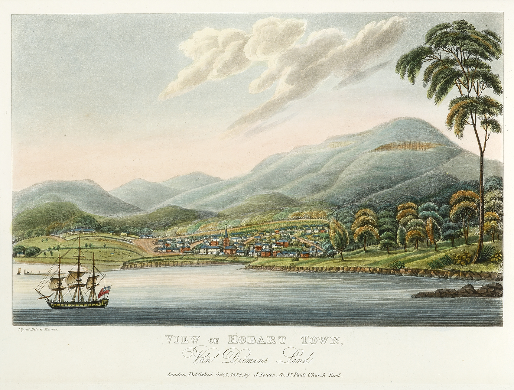 View of Hobart Town, Van Diemens Land. - Antique Print Map Room