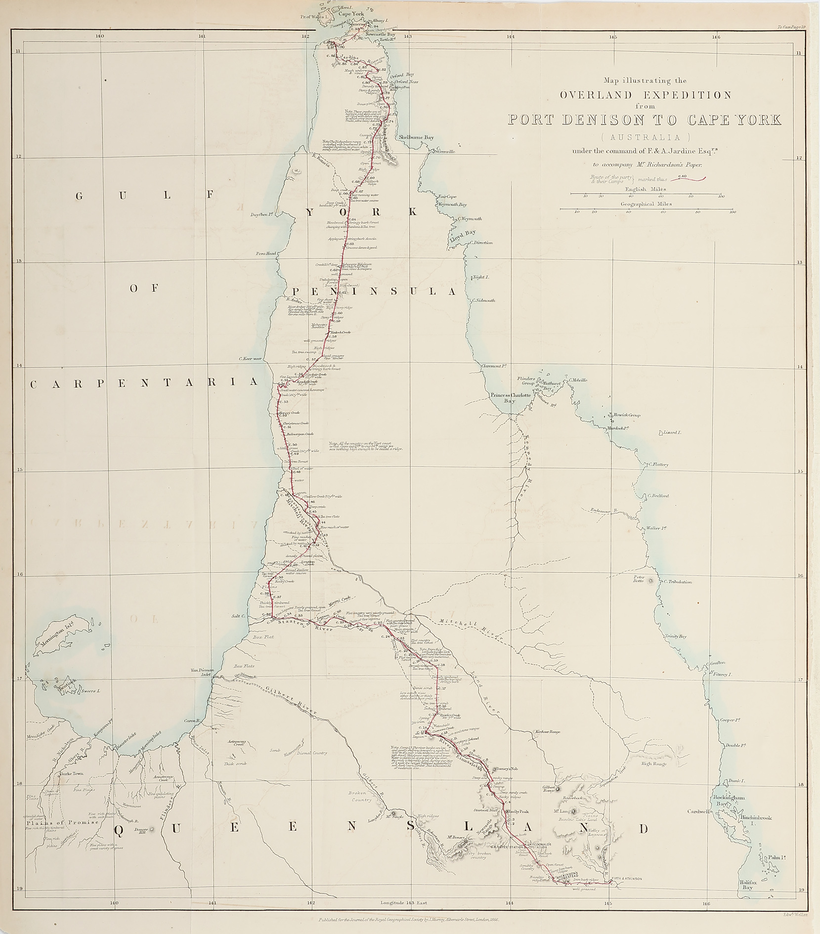 Map Illustrating the Overland Expedition from Port Denison to Cape York ...