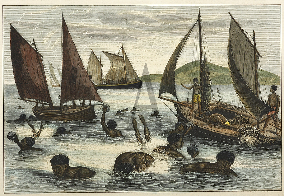 Pearling in Torres Straits. - Antique Print Map Room