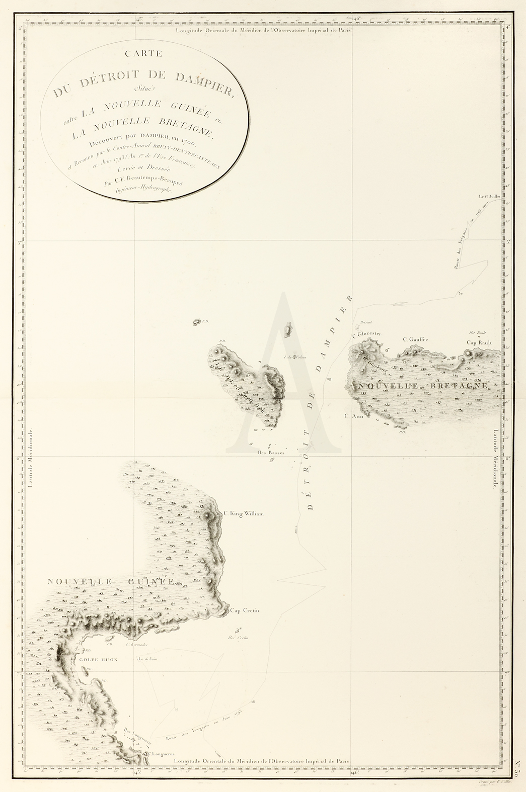 Carte du detroit de Dampier, situe entre la Nouvelle Guinee et la ...