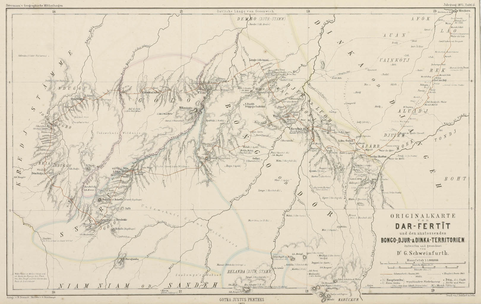 Originalkarte von Dar-Fertit und Anstossenden Bongo, Djur, -& Dinka ...