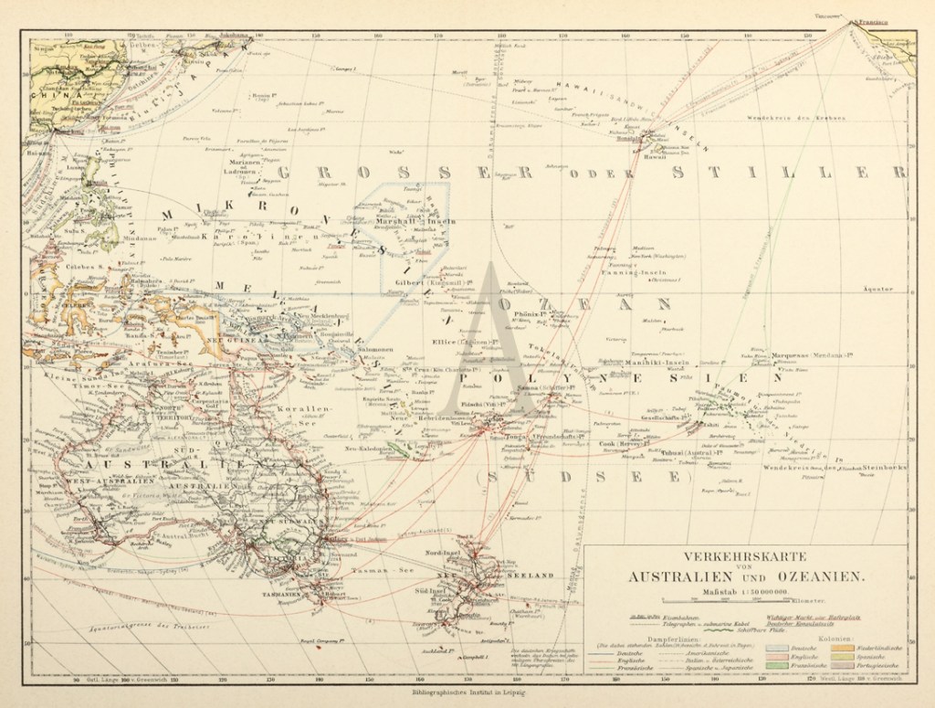 Verkehrskarte von Australien und Ozeanien. - Antique Print Map Room
