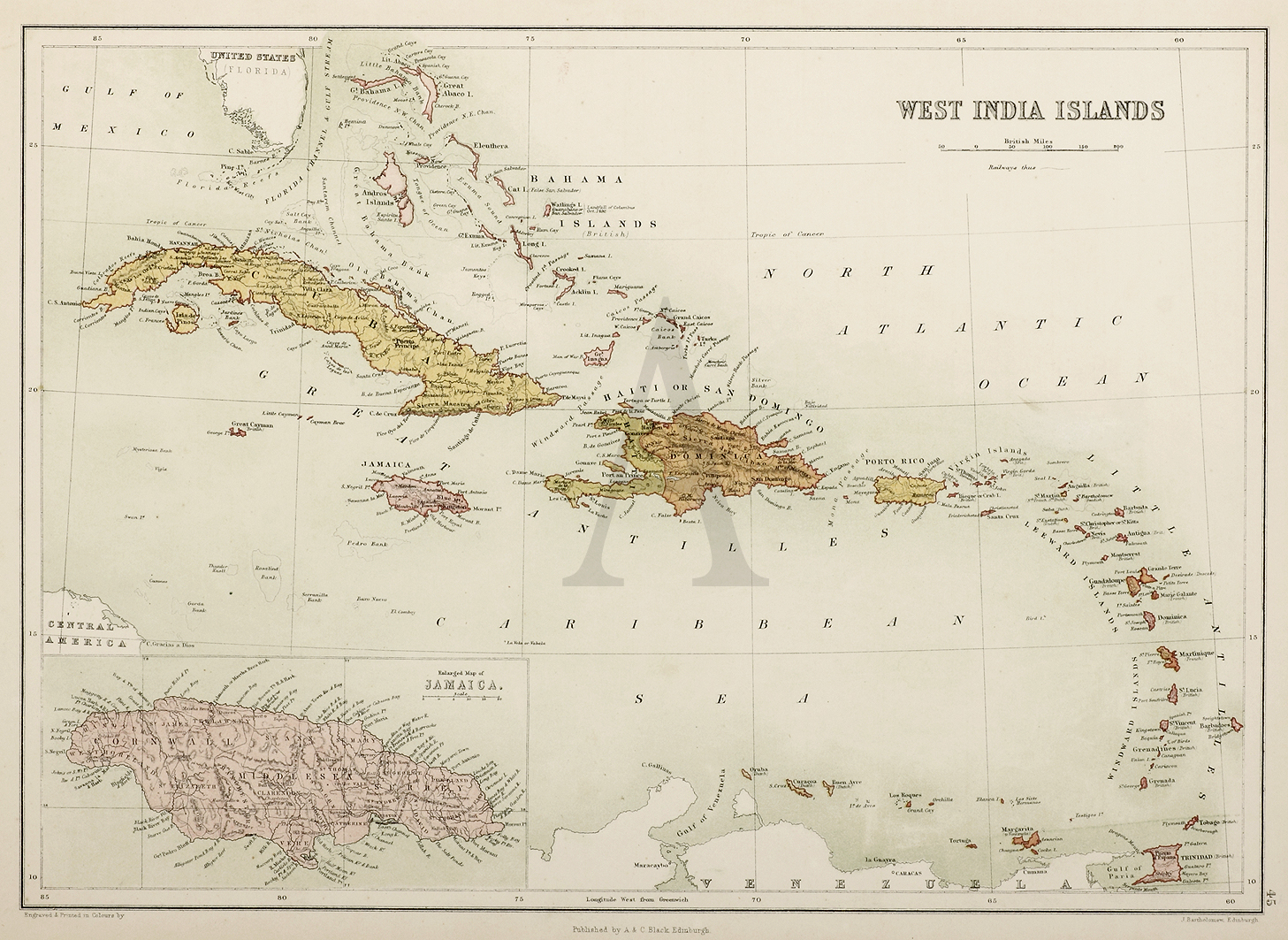 West India Islands - Antique Print Map Room