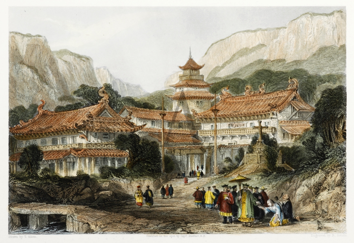 The Grand Temple at Poo-too, Chusan Island. - Antique Print Map Room