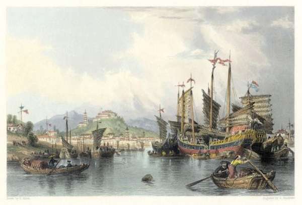 City of Ning-po, from the river. - Antique Print Map Room