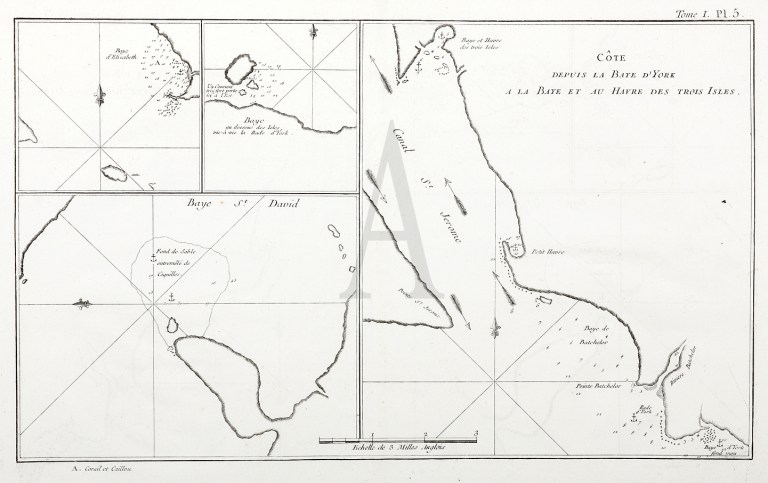 Cote Depuis La Baye D'York a la Baye et Havre des Trois Isles. Baye d ...