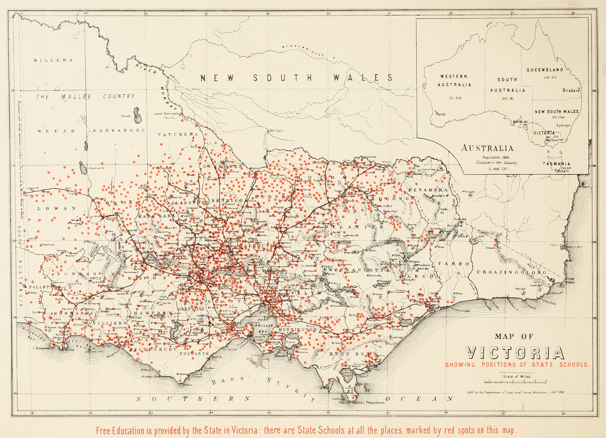 Map of Victoria showing positions of State Schools. - Antique Print Map ...