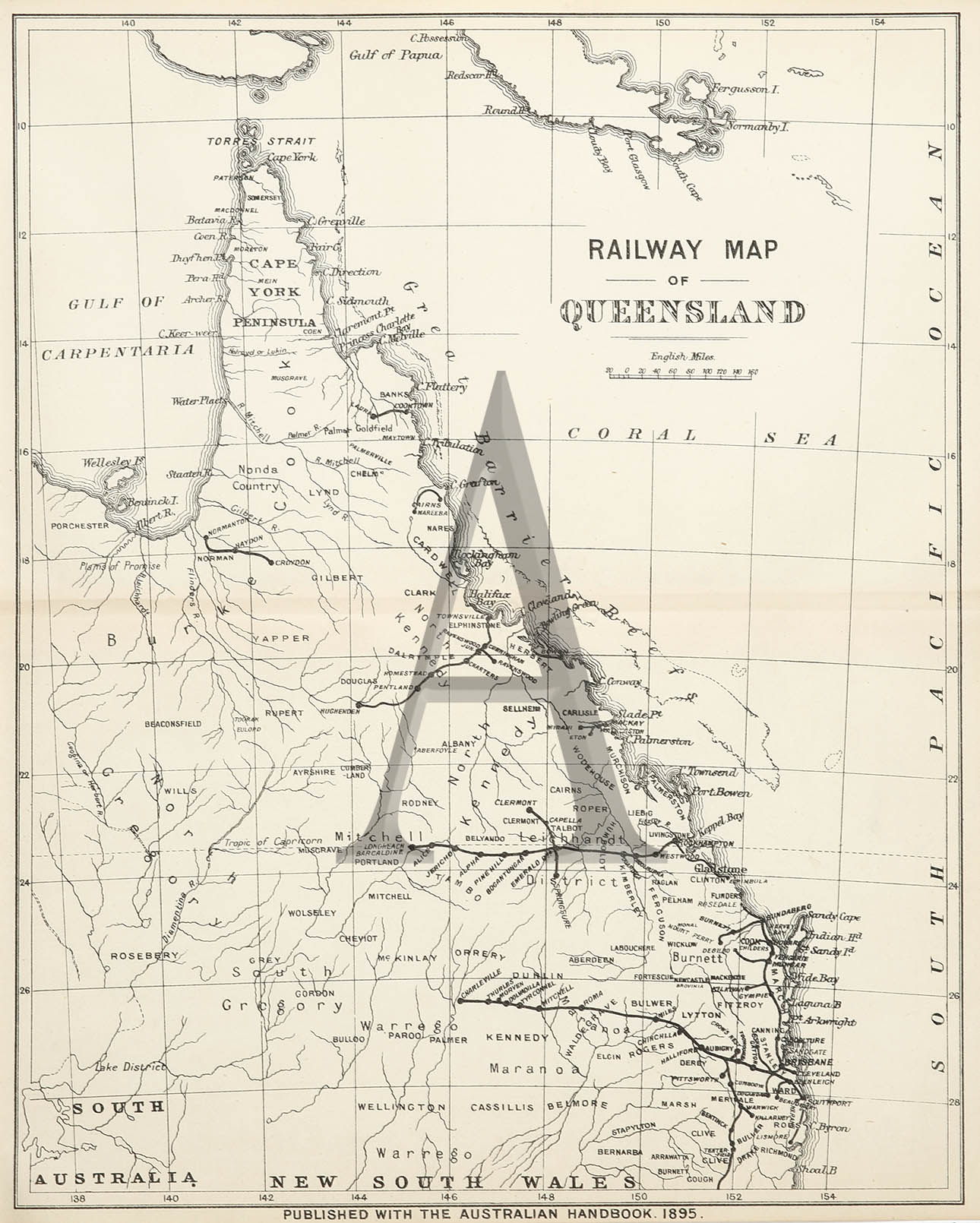 Railway Map of Queensland - Antique Print Map Room