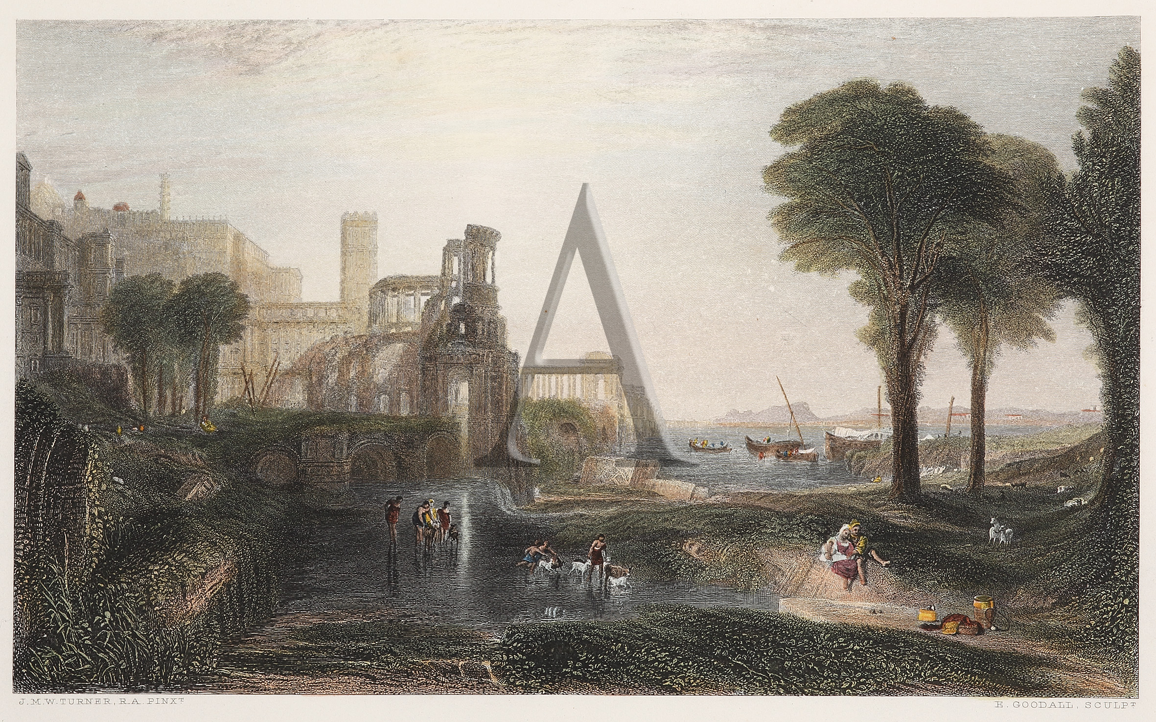 Caligula's Palace and Bridge - Antique Print Map Room