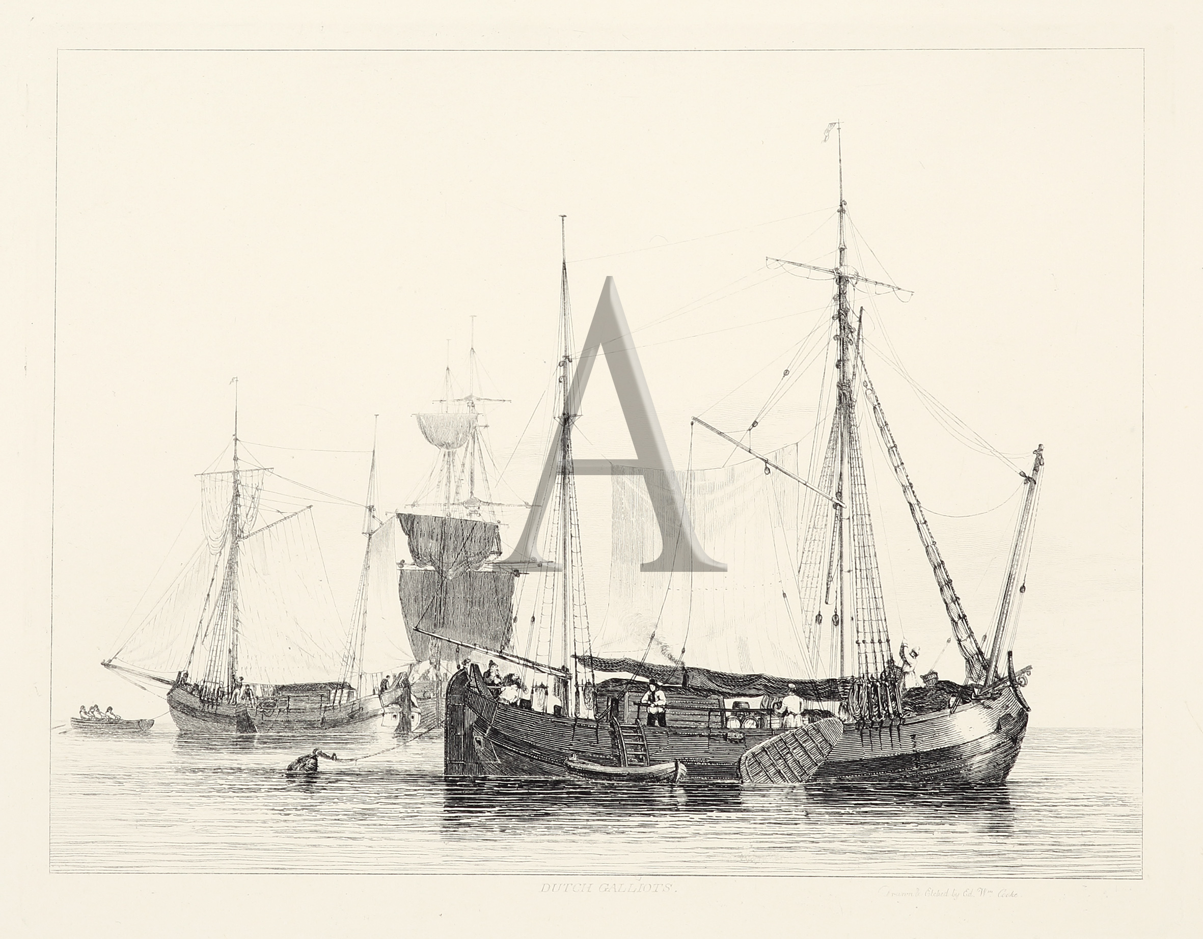 Dutch Galliots - Antique Print Map Room