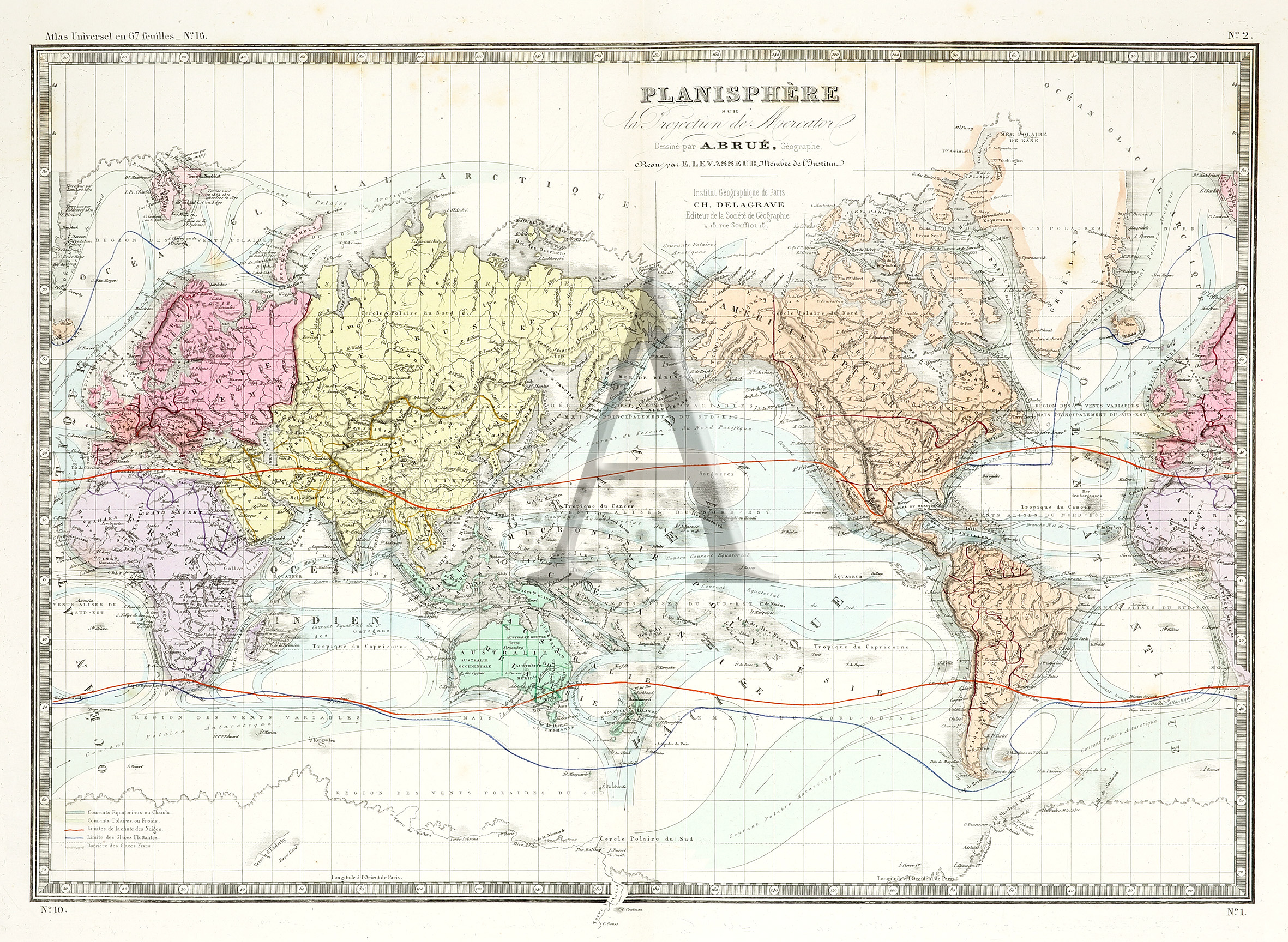 Planisphere sur la Projection de Mercator - Antique Print Map Room