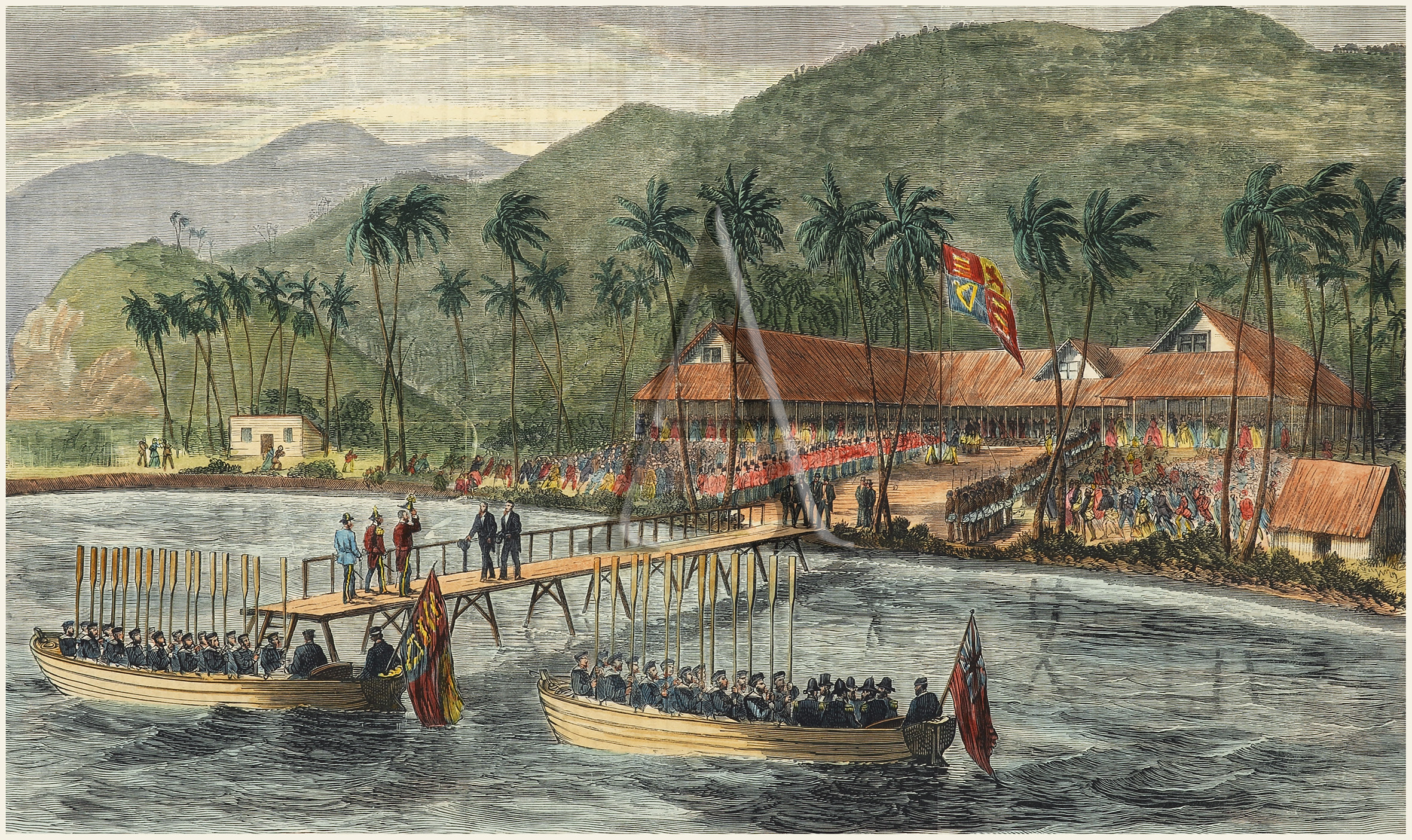 Reception of Sir Arthur Hamilton Gordon at Fiji. - Antique Print Map Room