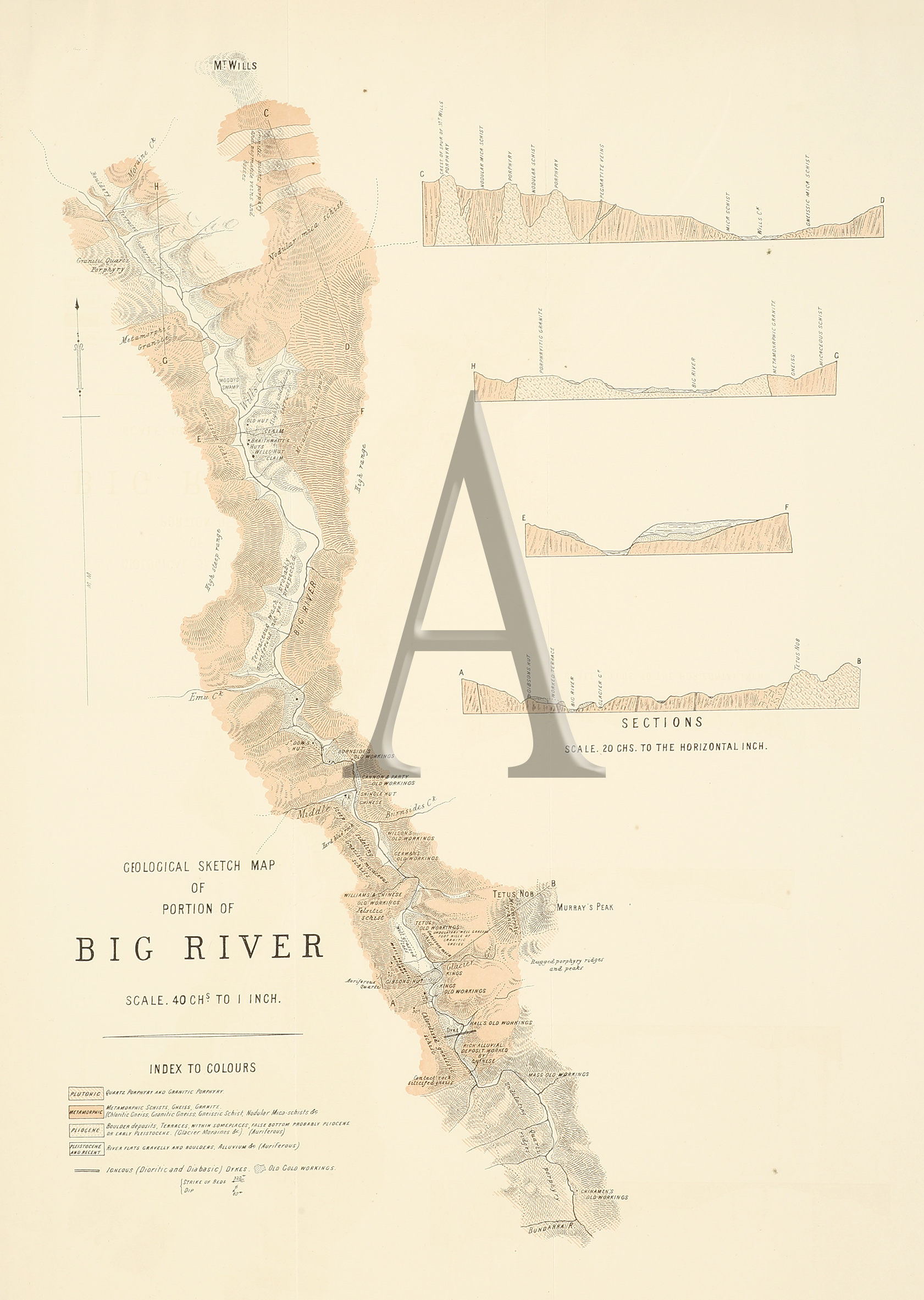 Geological Skecth Map of Portion of Big River - Antique Print Map Room