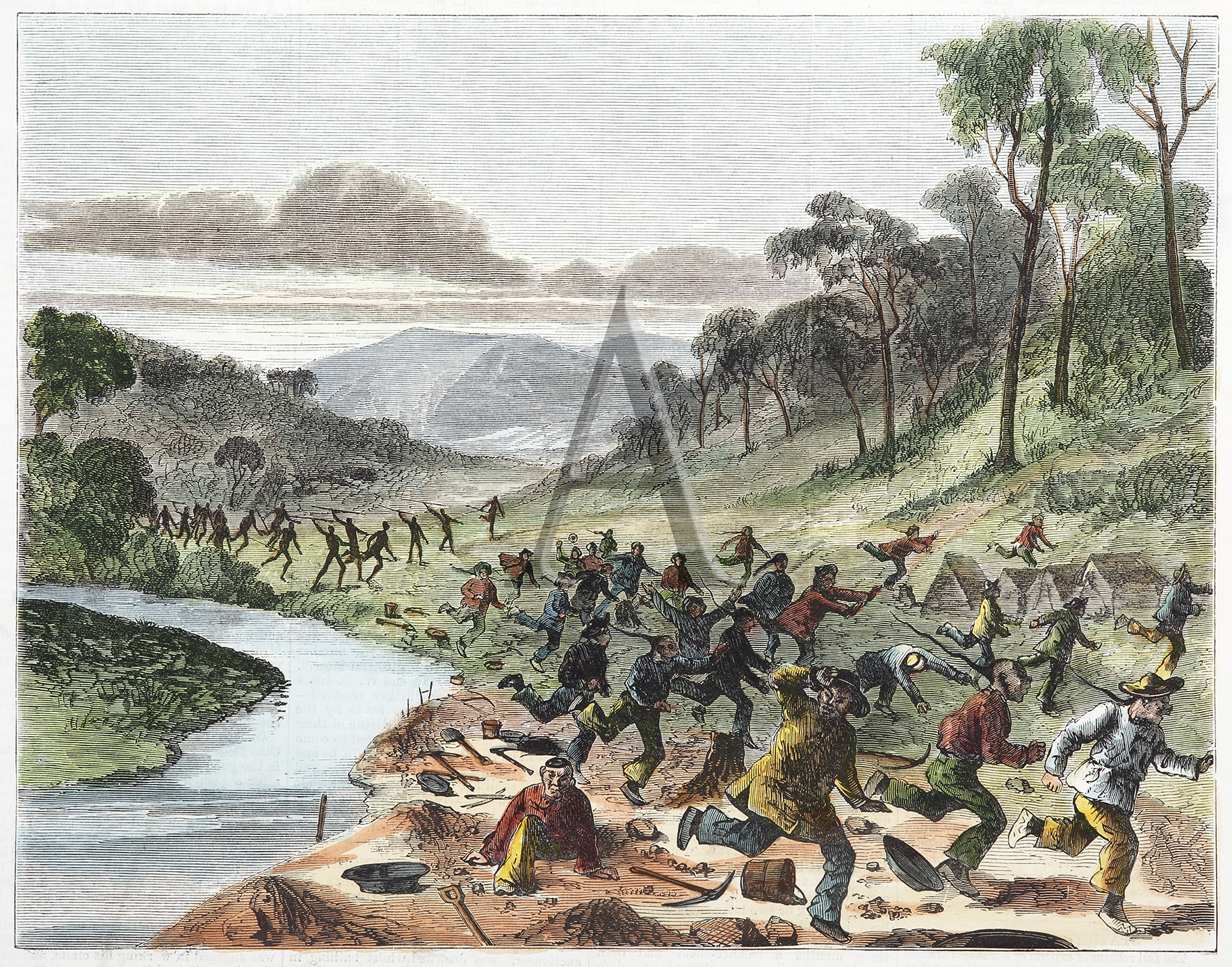 Queensland Blacks Attacking Chinese Diggers on the Gilbert River ...