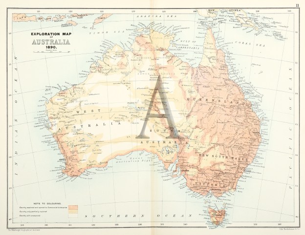 Exploration Map of Australia 1890. - Antique Print Map Room