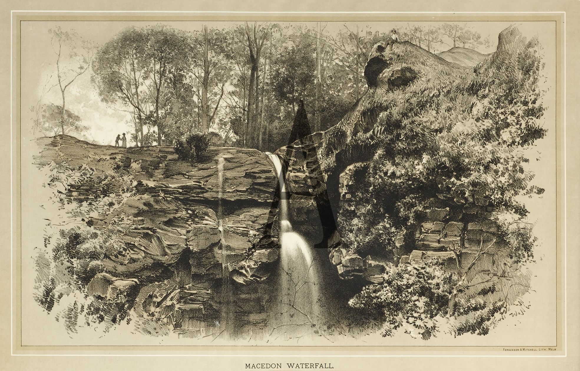 Macedon Waterfall. - Antique Print Map Room