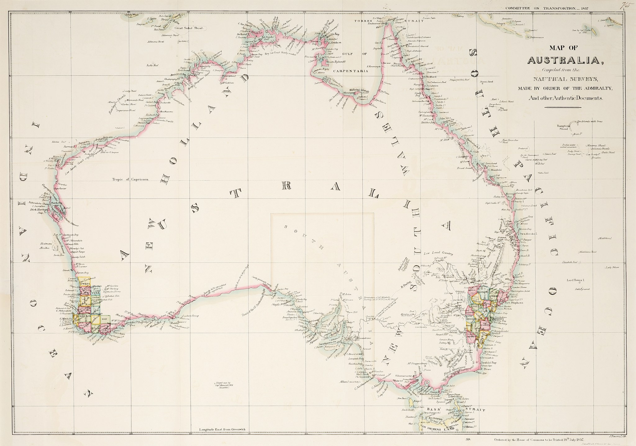 Map of Australia, Compiled from the Nautical Surveys, Made by Order of ...