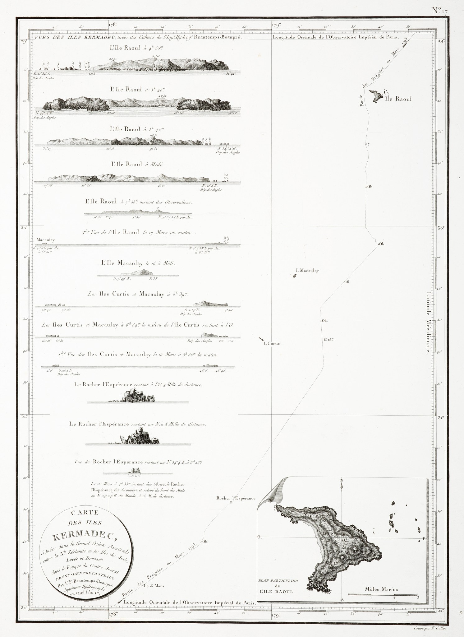 Carte des Iles Kermadec, Situees dans le Grand Ocean Austral entre la ...