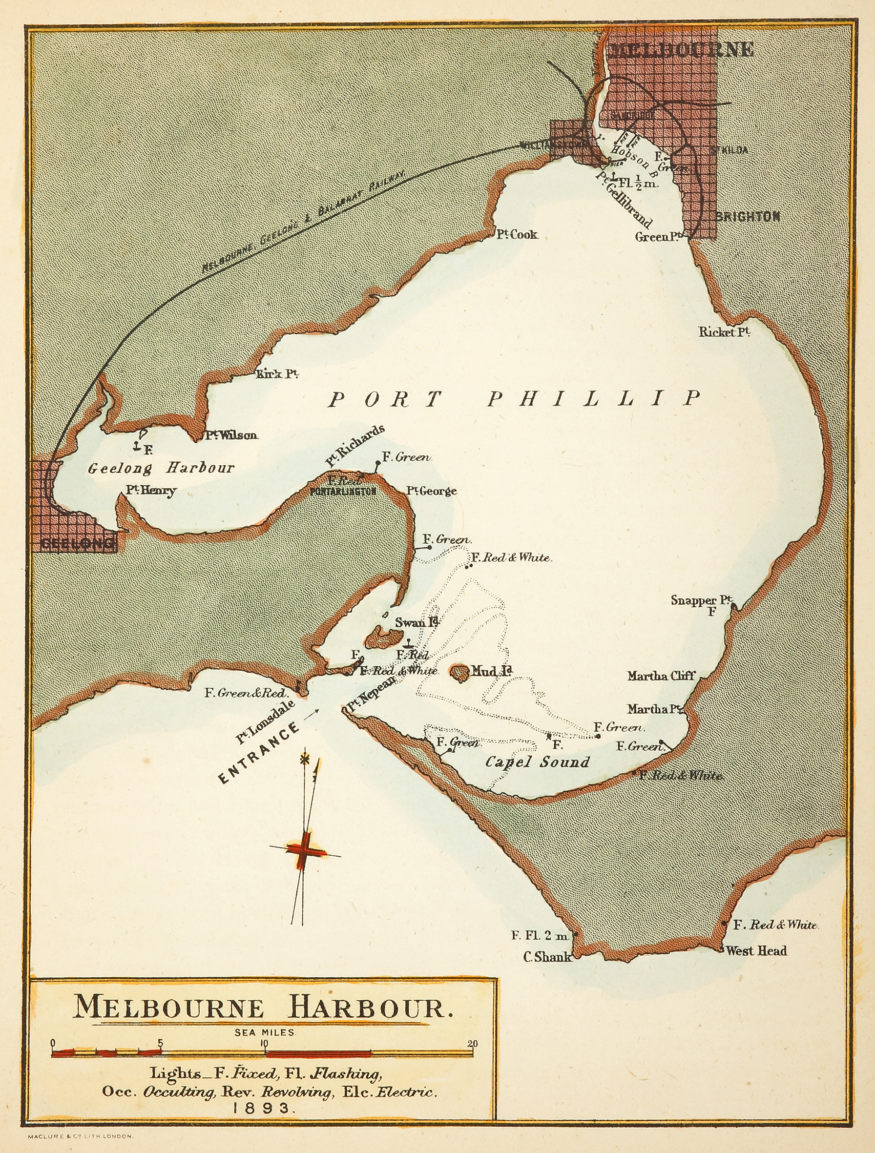 Melbourne Harbour. - Antique Print Map Room