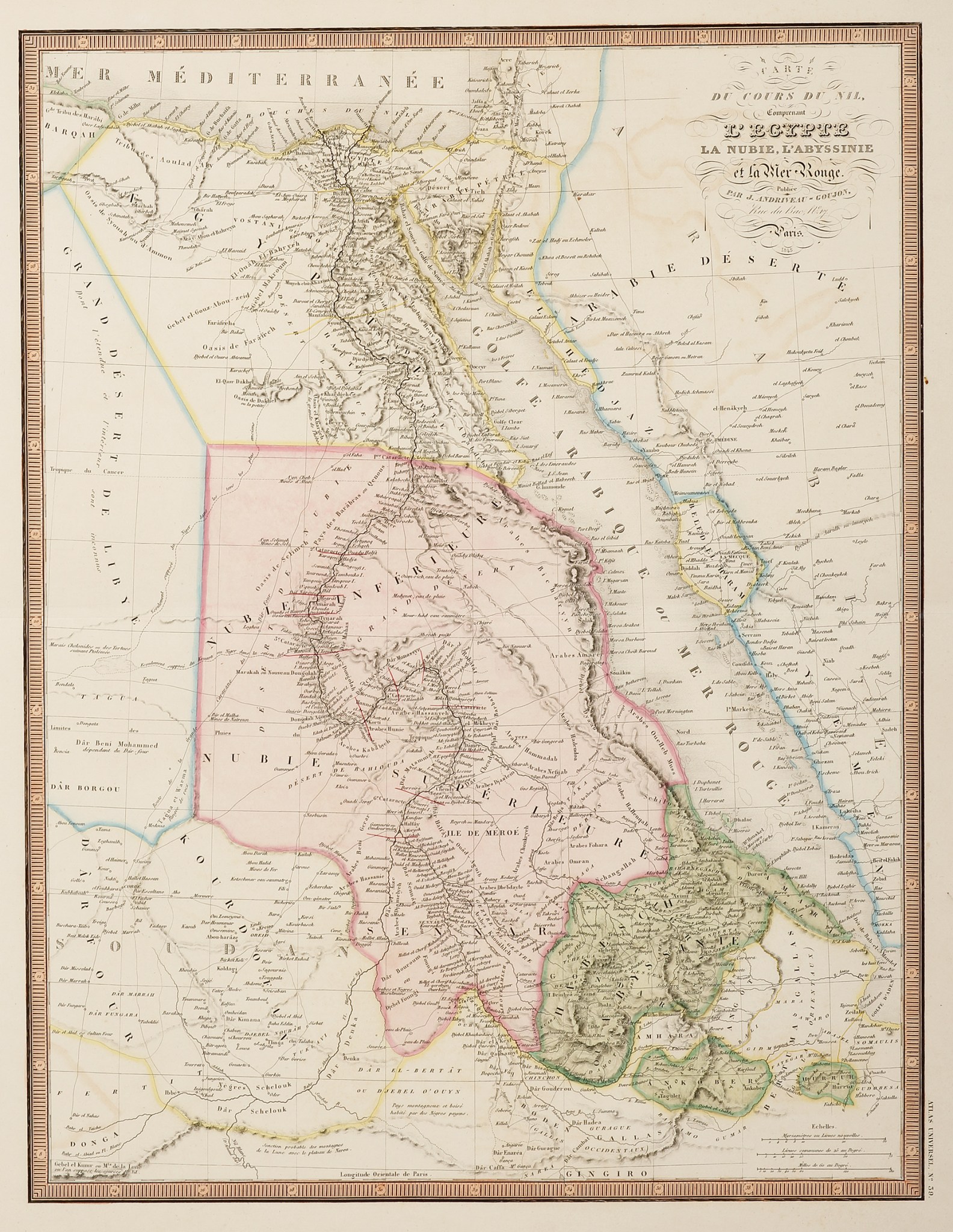 Carte du Cours du Nil, Comprenant L'Egypte la Nubie, L'Abyssinie ...