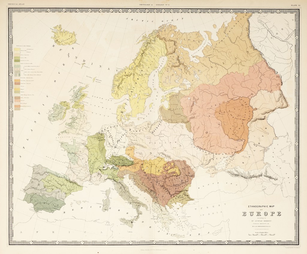 Ethnographic map of Europe according to Dr. Gustaf Kombst - Antique ...