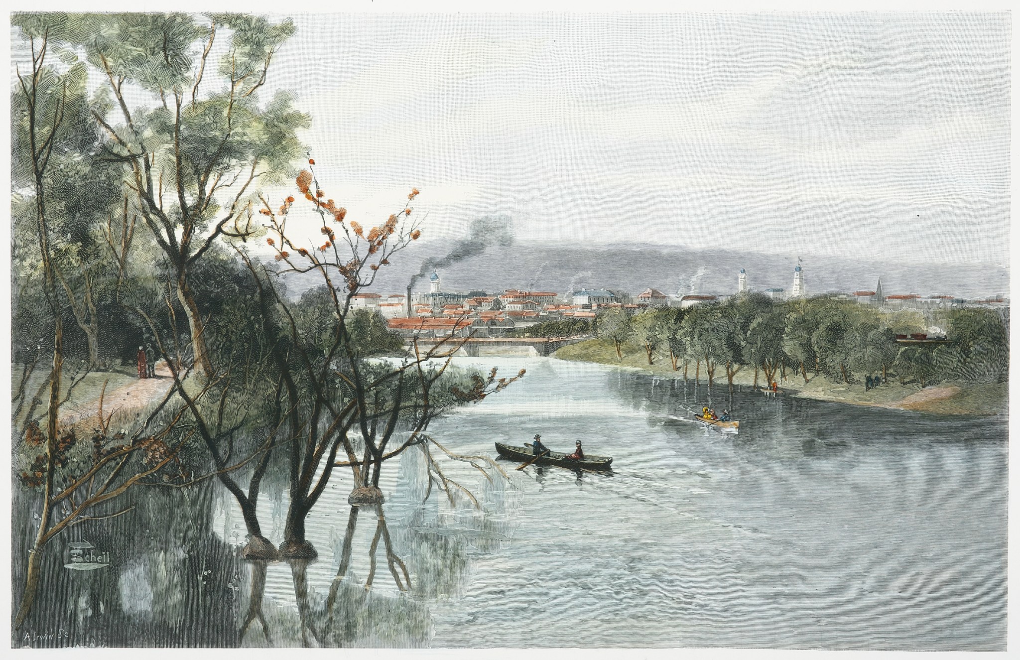 Adelaide, from the River Torrens. - Antique Print Map Room