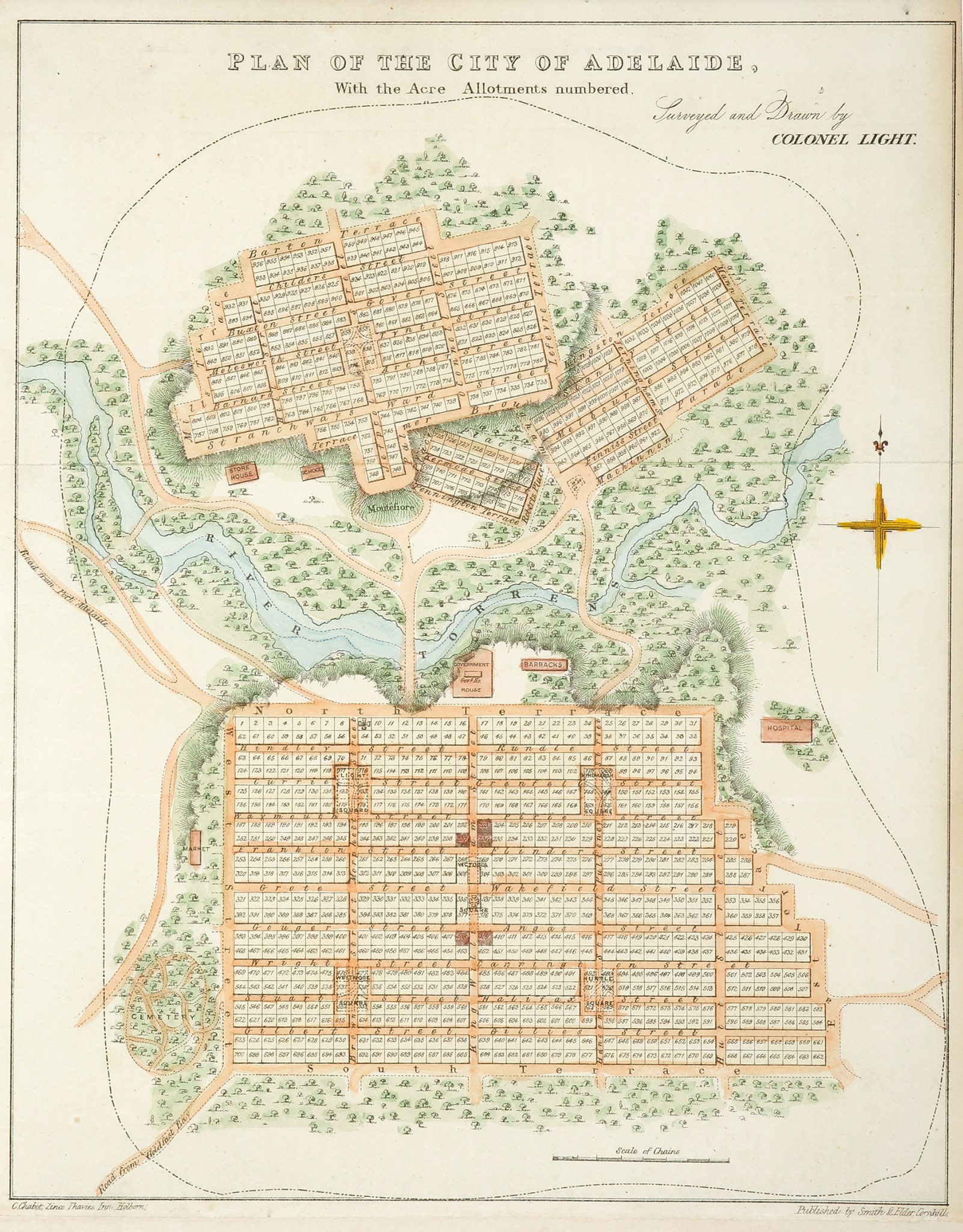 Plan of the City of Adelaide, Where the Acre Allotments Numbered ...