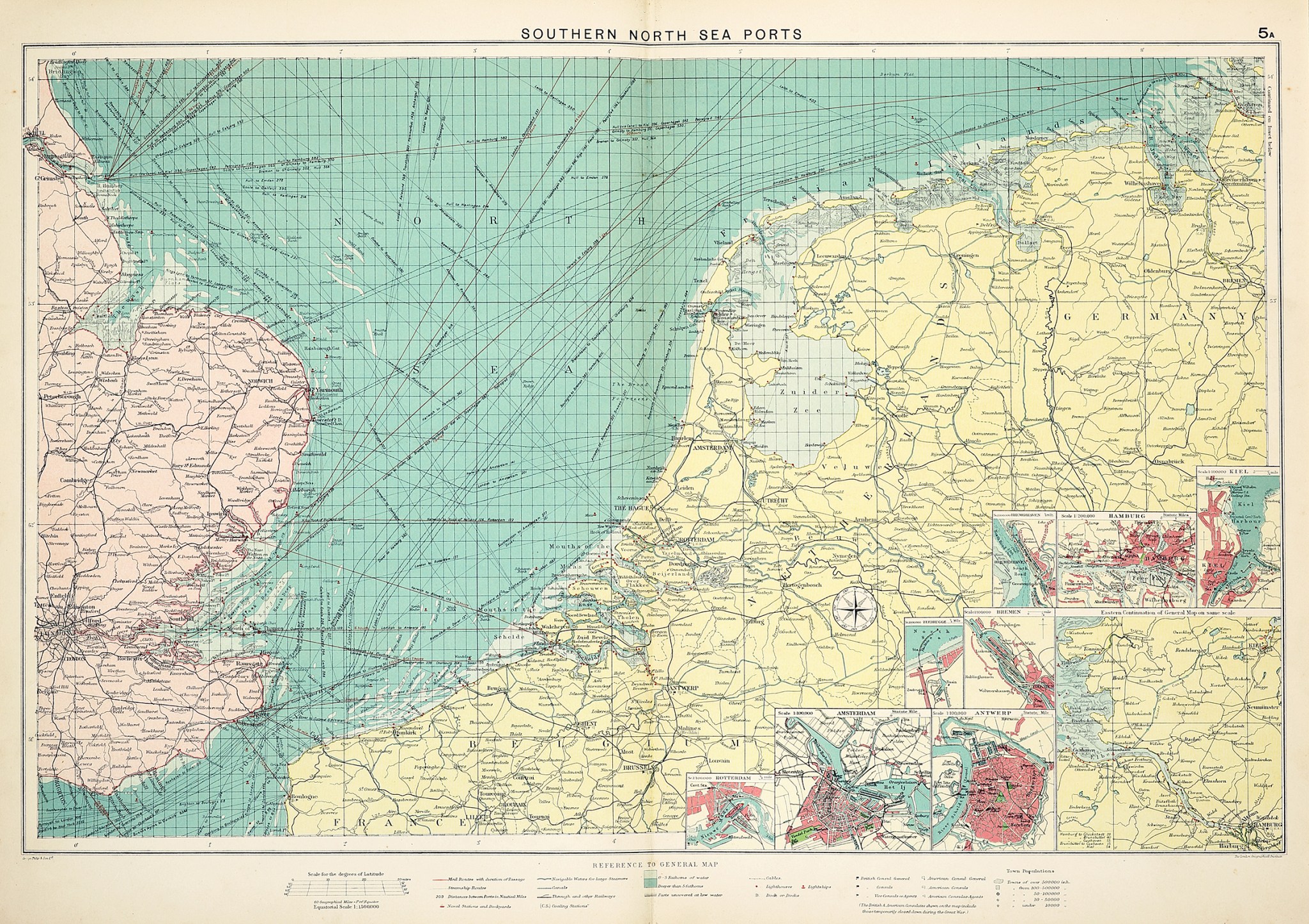 The Southern North Sea Ports. - Antique Print Map Room