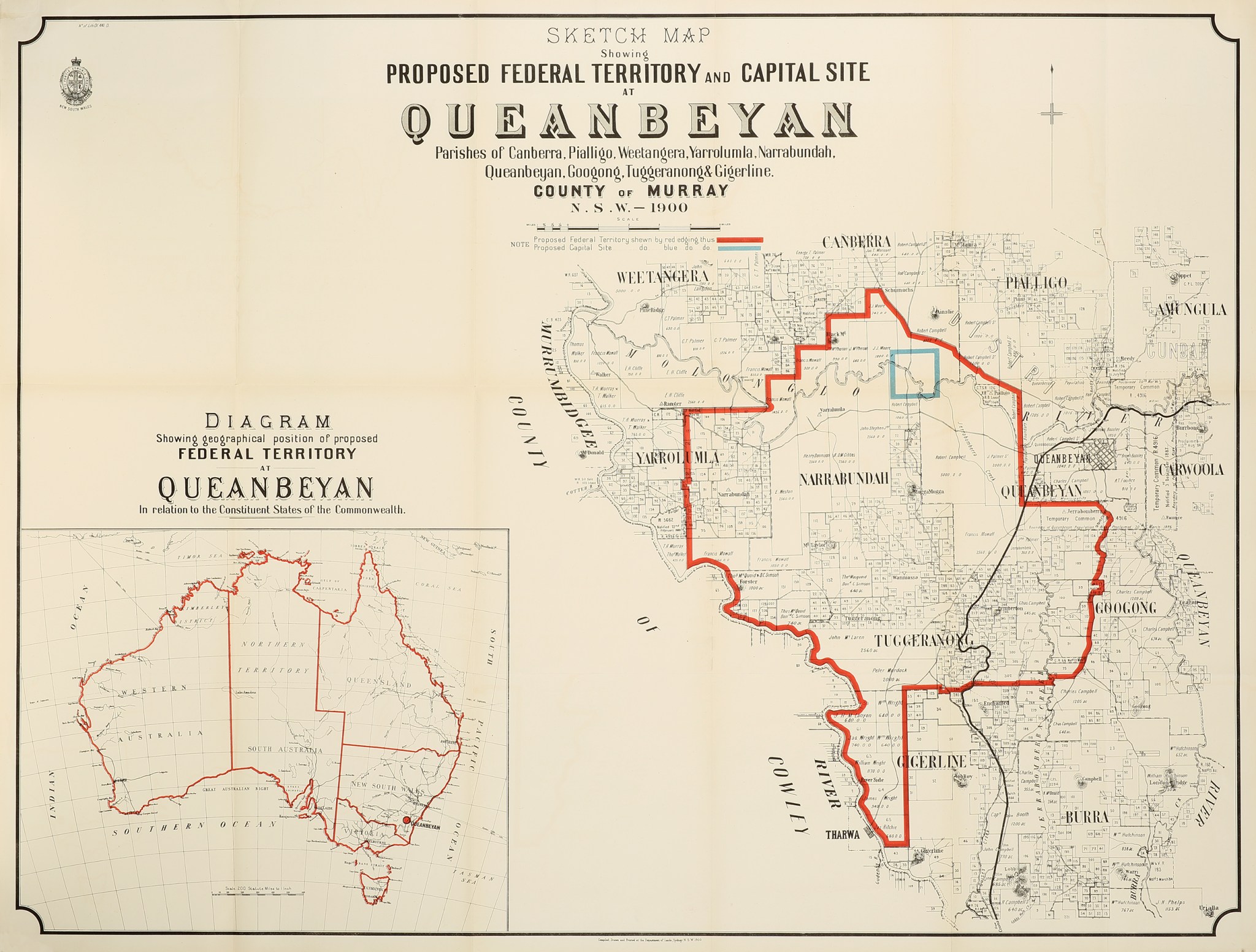 Sketch map showing proposed Federal Territory and capital site at ...