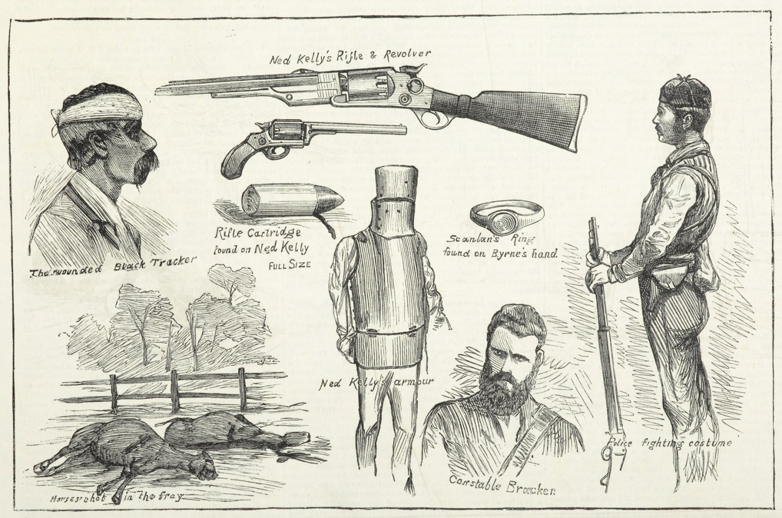 The Kelly Gang.- Our Artist's small sketches whilst in Glenrowan ...