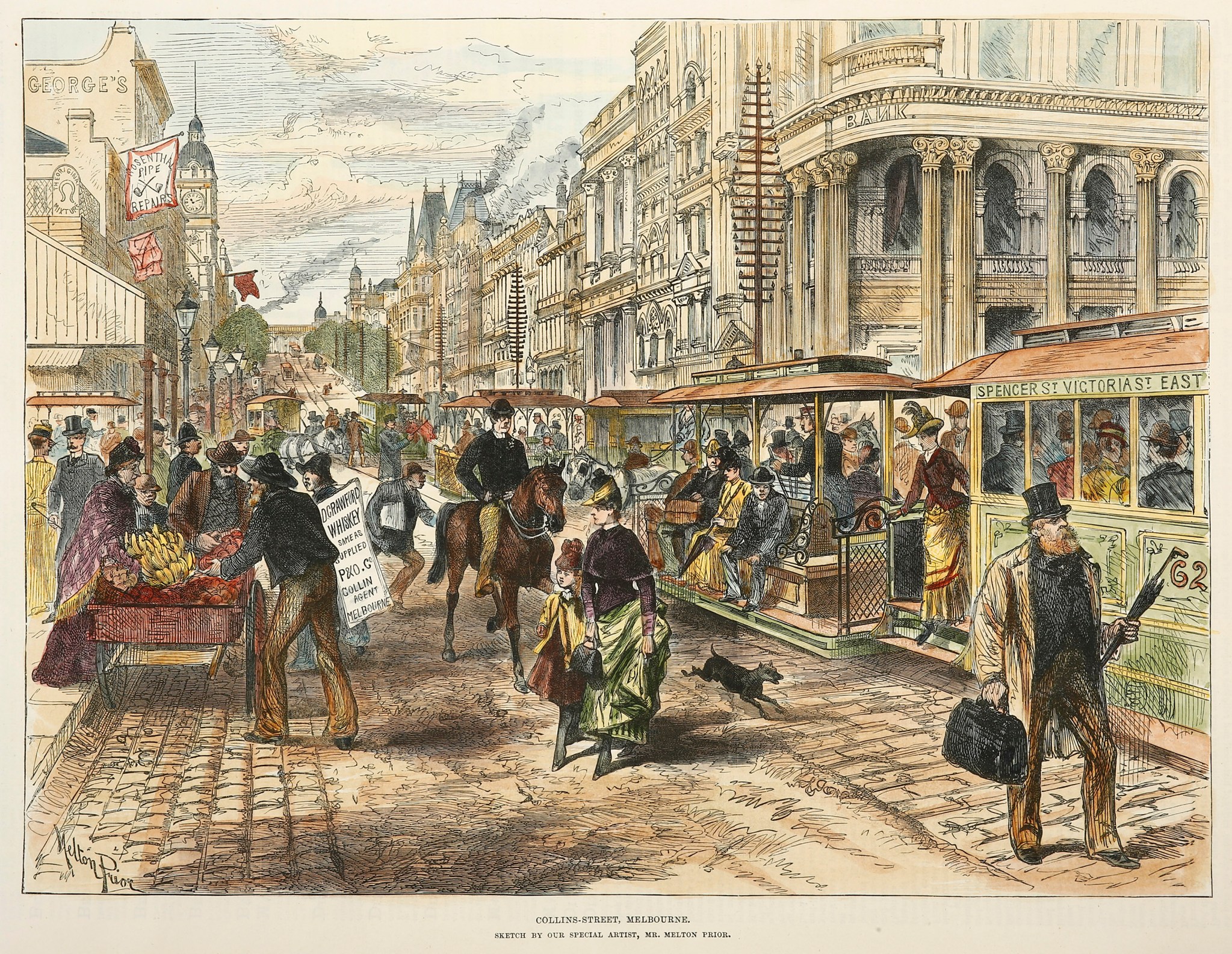 Collins-Street, Melbourne. - Antique Print Map Room
