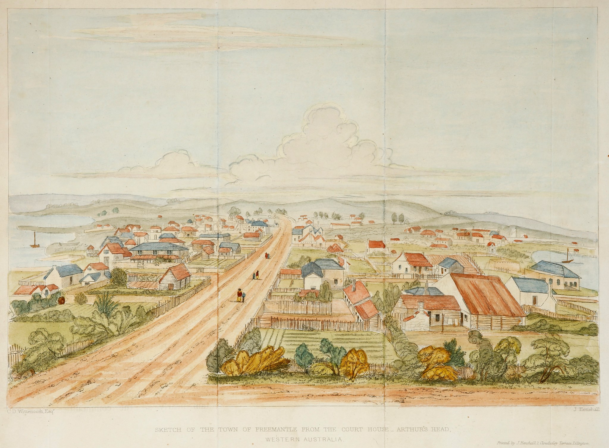 Sketch of the town of Fremantle from the Court House-Arthur's Head ...