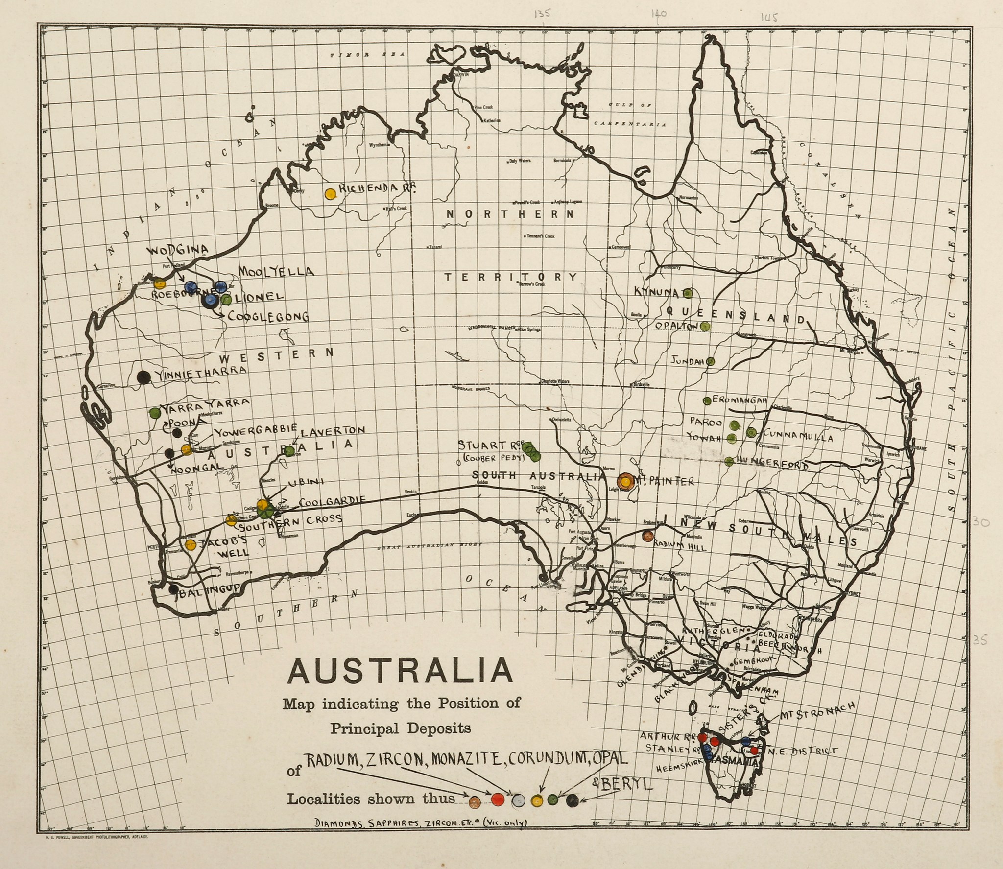 Australia Map Indicating the Position of Principal Deposits of / Radium ...