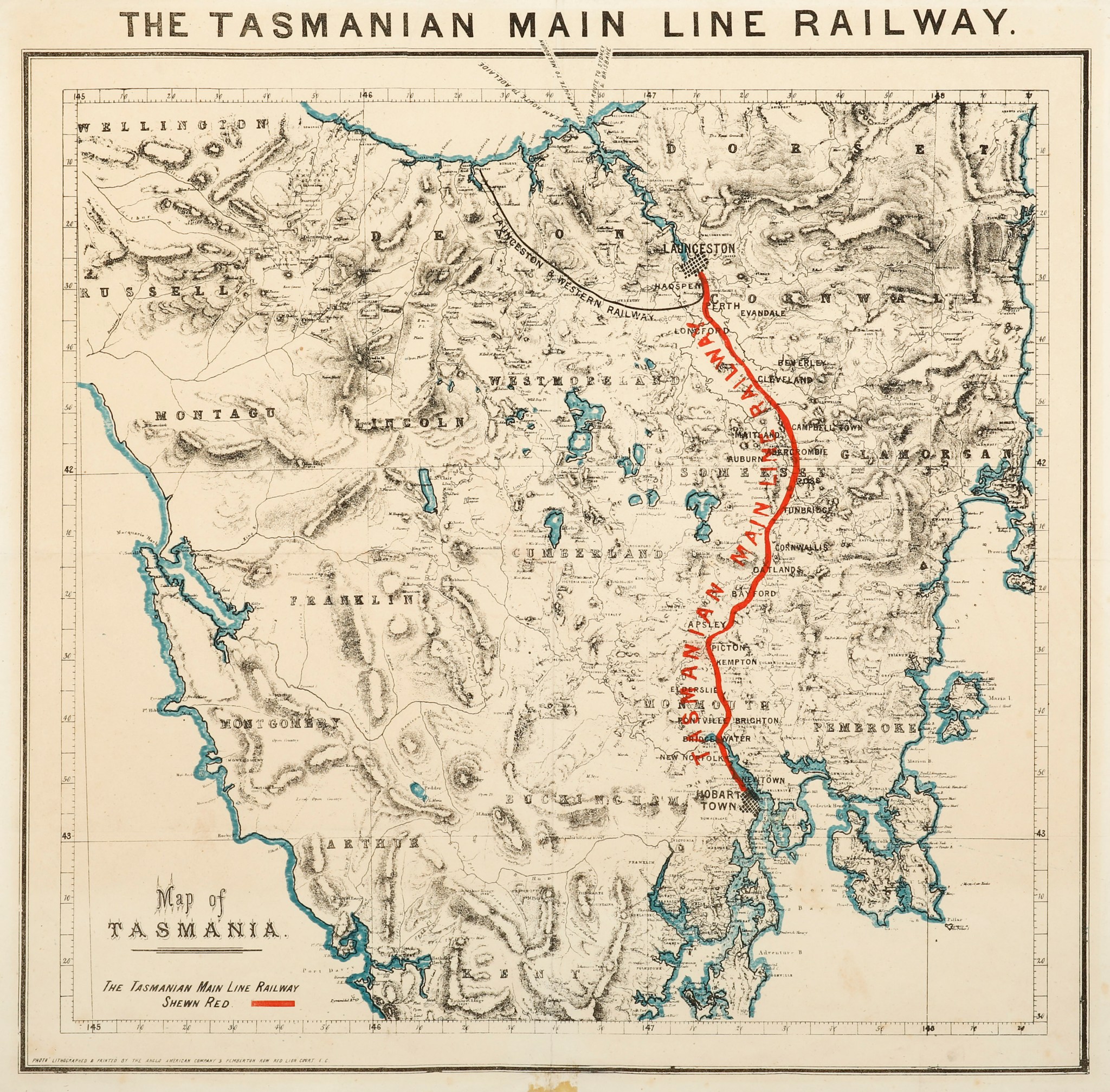 Map of Tasmania. The Tasmanian Main Line Railway. Anglo American ...