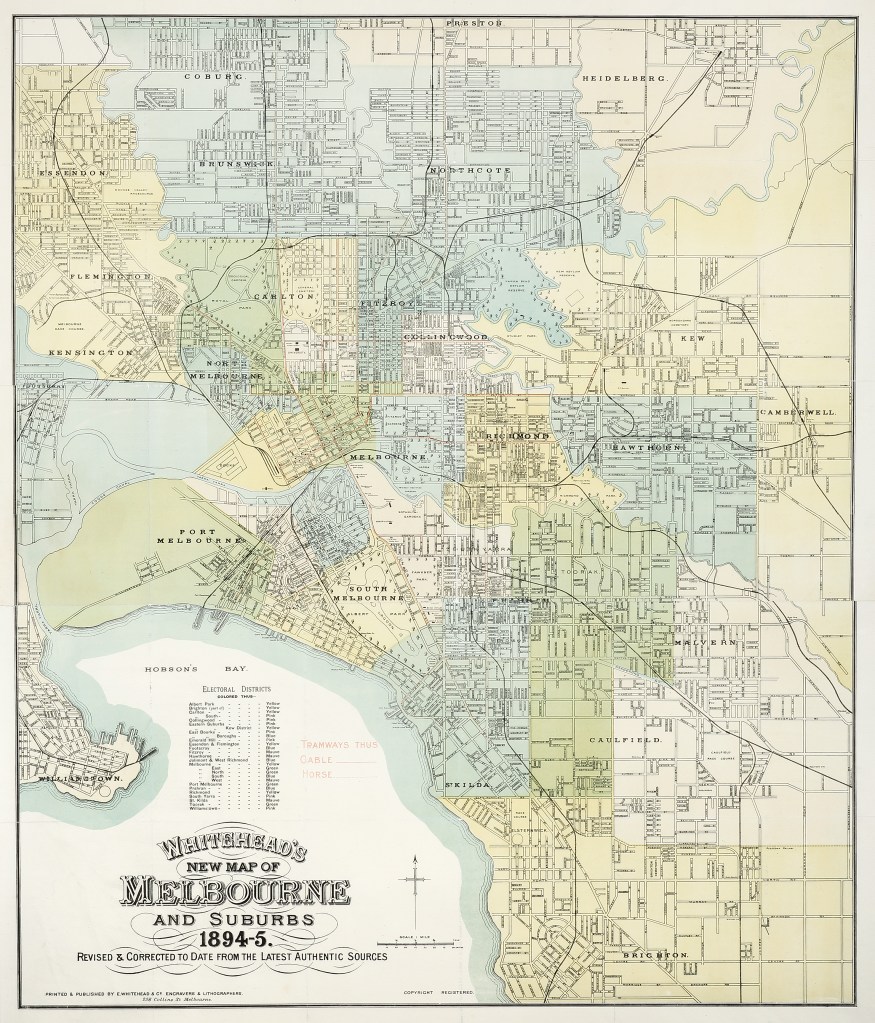 Whitehead's New Map of Melbourne and Suburbs 1894-5. - Antique Print ...
