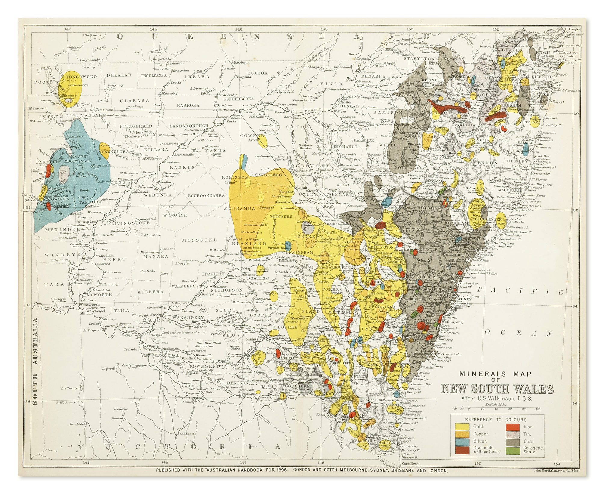 Minerals Map of New South Wales - Antique Print Map Room