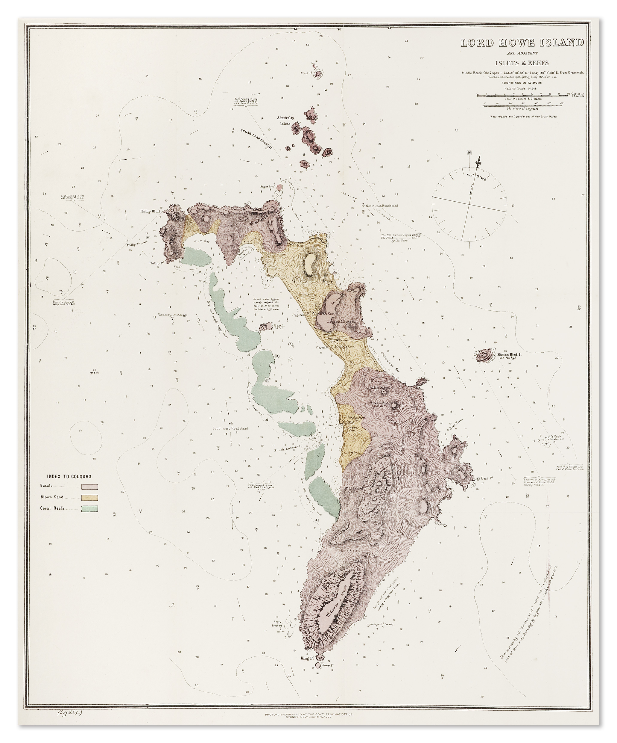 Lord Howe Island and Adjacent Islets & Reefs - Antique Print Map Room