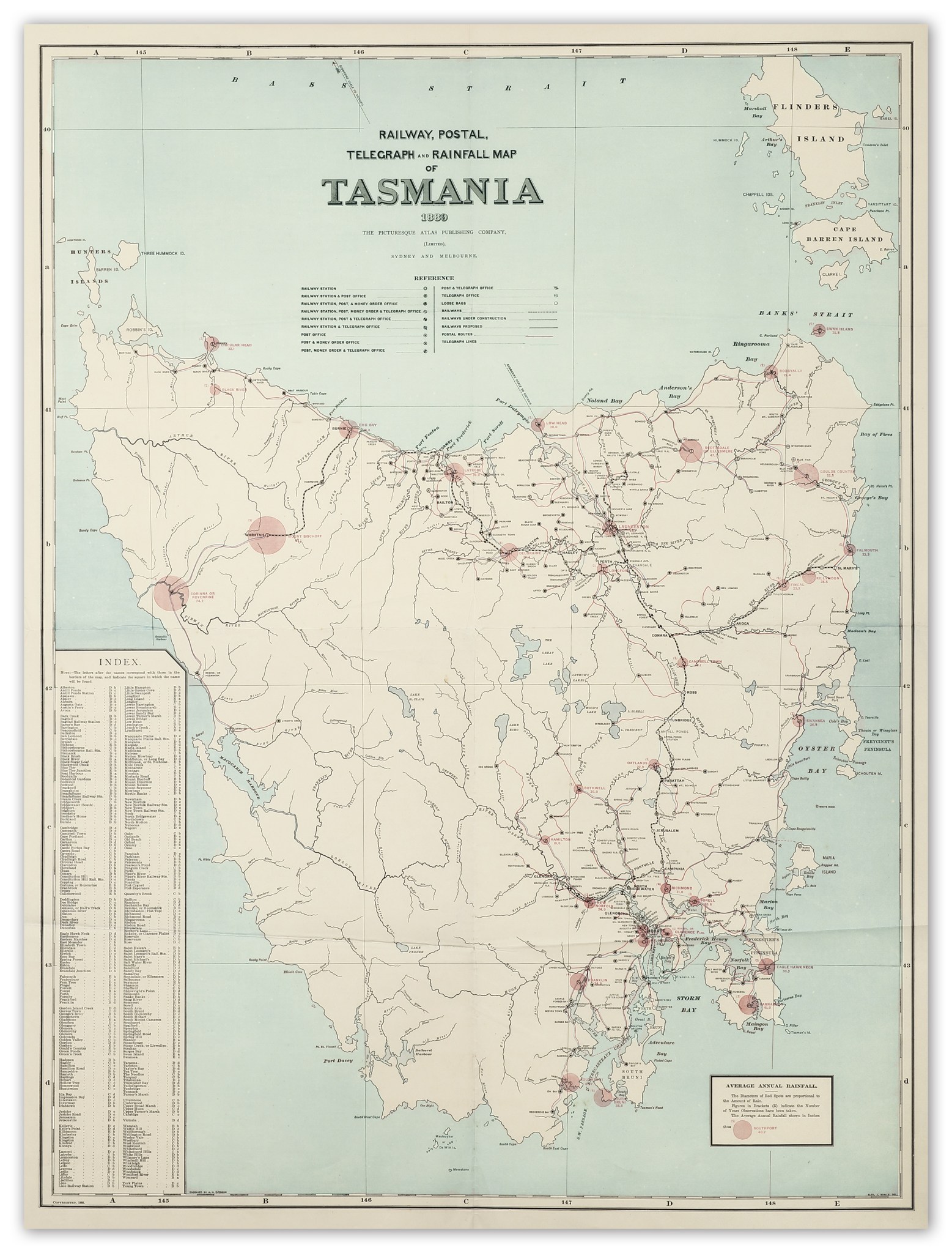 Railway Postal and Telegraph Map of Tasmania. - Antique Print Map Room