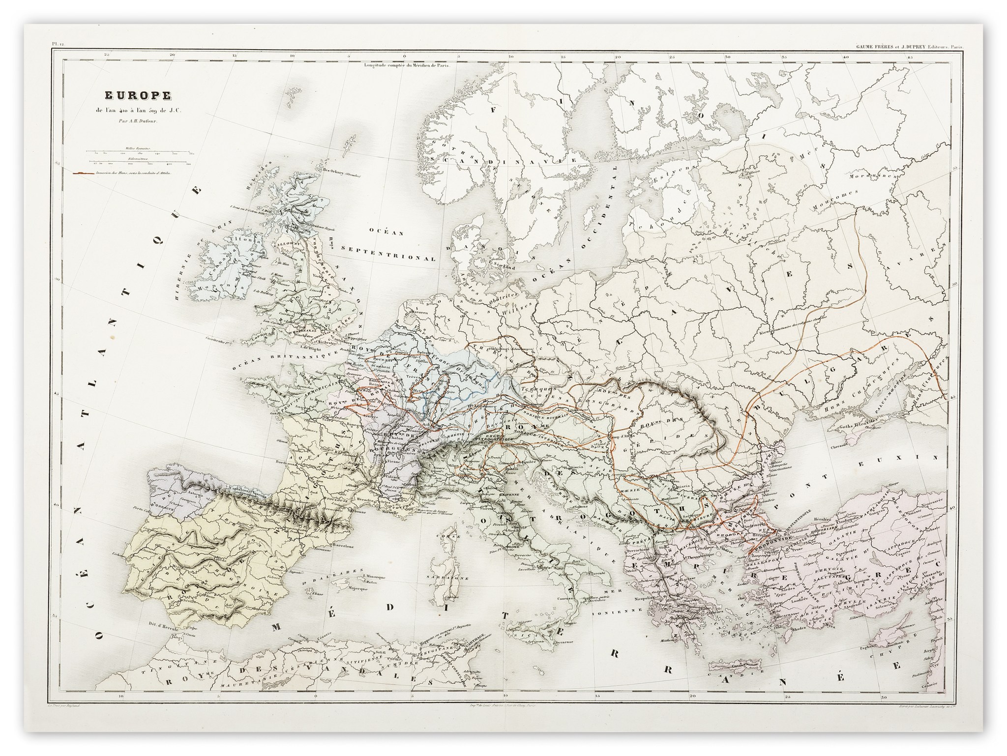 Europe de l'an 410 a l'an 519 de J.C. - Antique Print Map Room